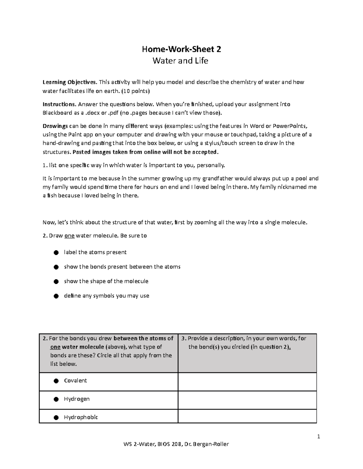 Home-Work-Sheet 2-Water - This activity will help you model and ...