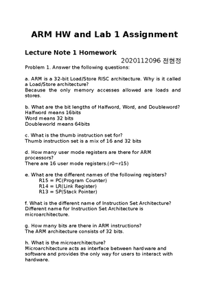 ARM HW and Lab 3 Assignment - ARM HW and Lab 3 Assignment Lecture Note 3 Homework Problem 1 ...