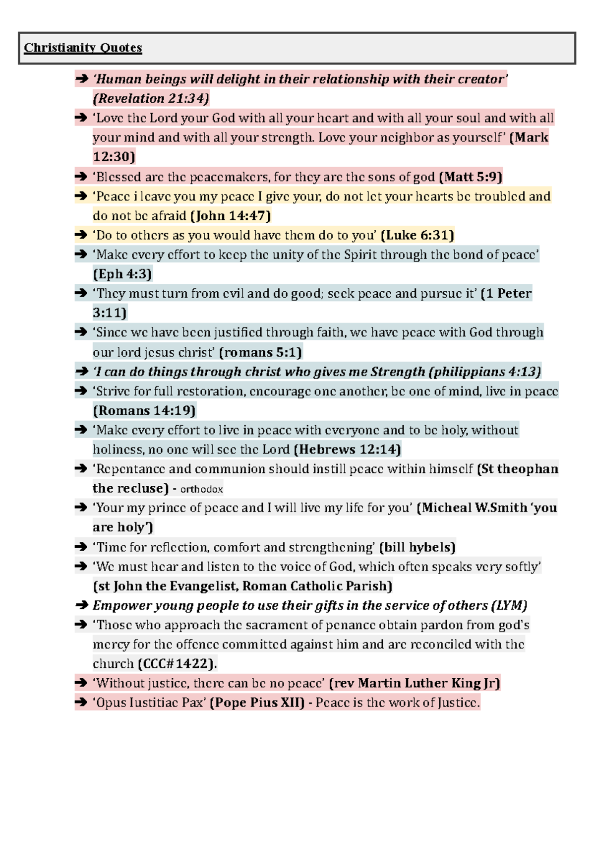 Religion and Peace Quotes and Paragraph Summaries - Christianity Quotes ...