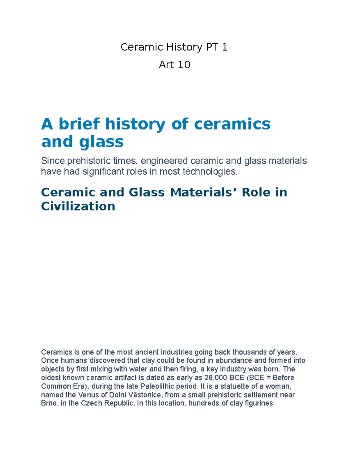 Ceramnic history pt 1 - Ceramic History PT 1 Art 10 A brief history of ...
