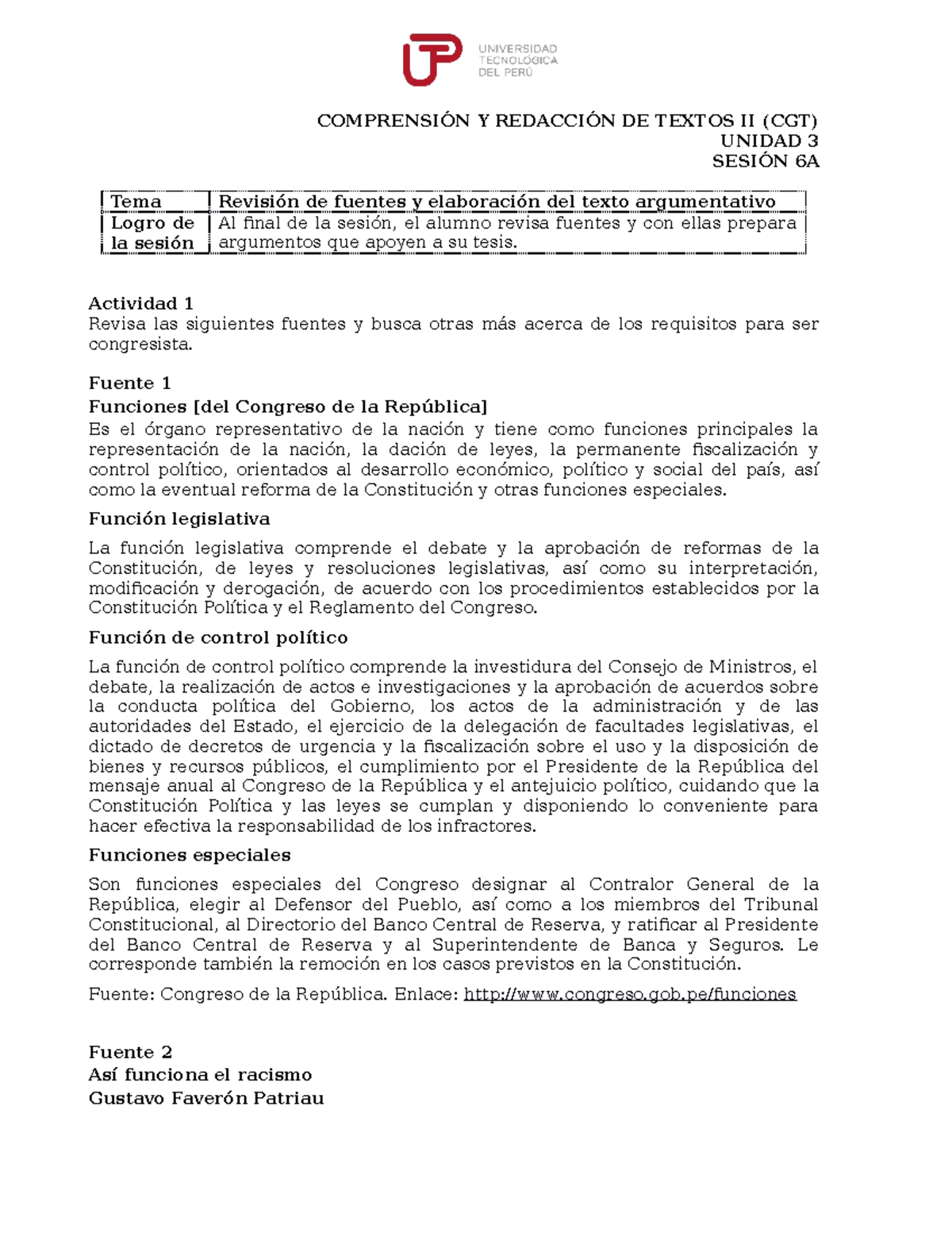 U3 S6 Texto argumentativo (requisitos Congreso) - COMPRENSIÓN Y REDACCIÓN DE TEXTOS II (CGT ...