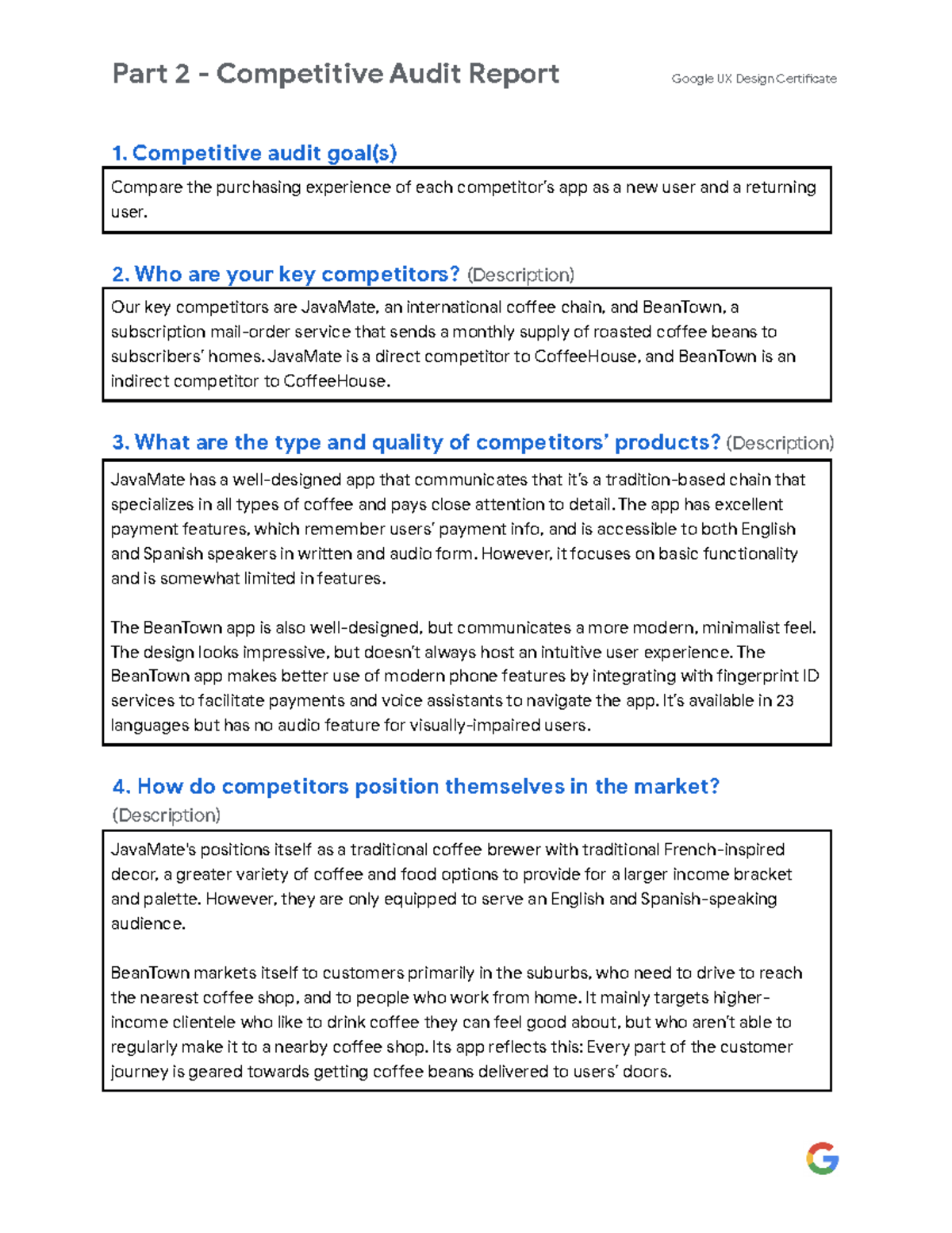 Google UX Design Certificate Competitive Audit Report Coffeehouse ...
