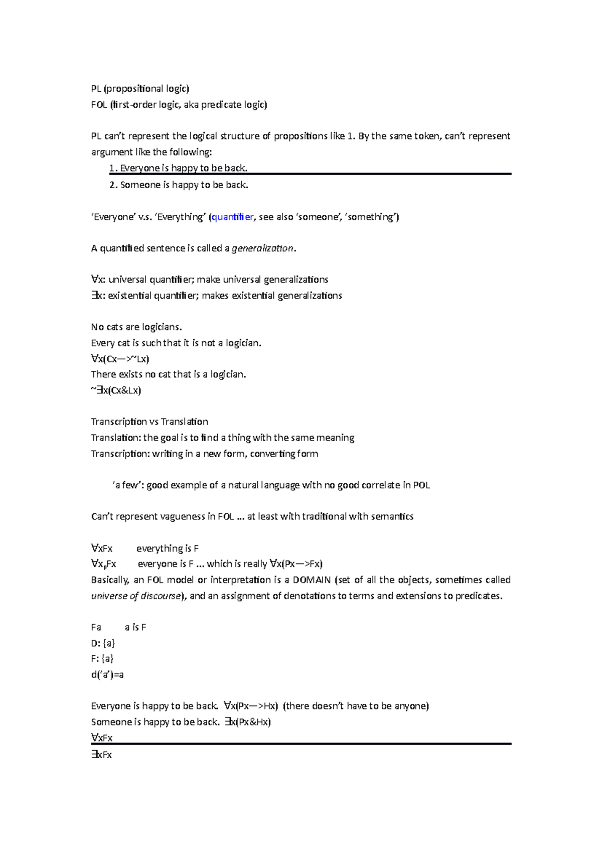 3.13 lecture note - PL (propositional logic) FOL (first-order logic ...