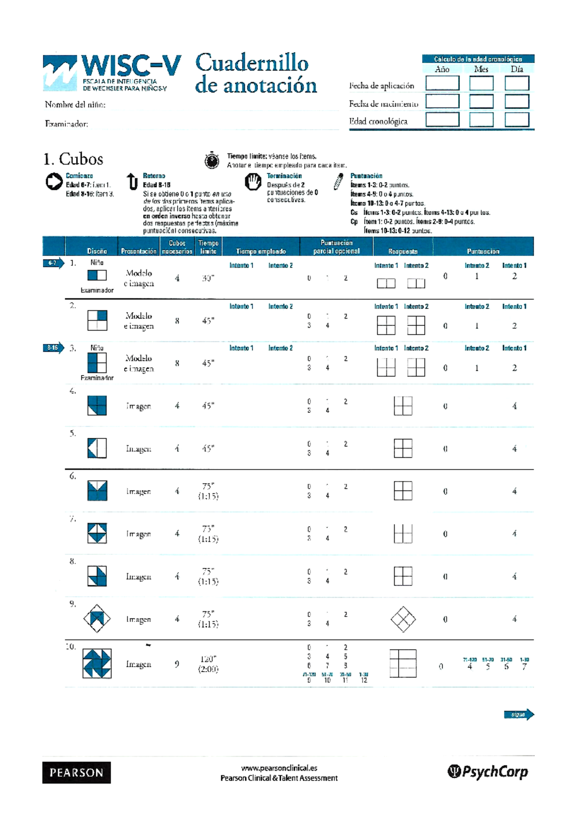 Protocolo wisc V - introduccion a las practicas psicopedagogicas - Studocu