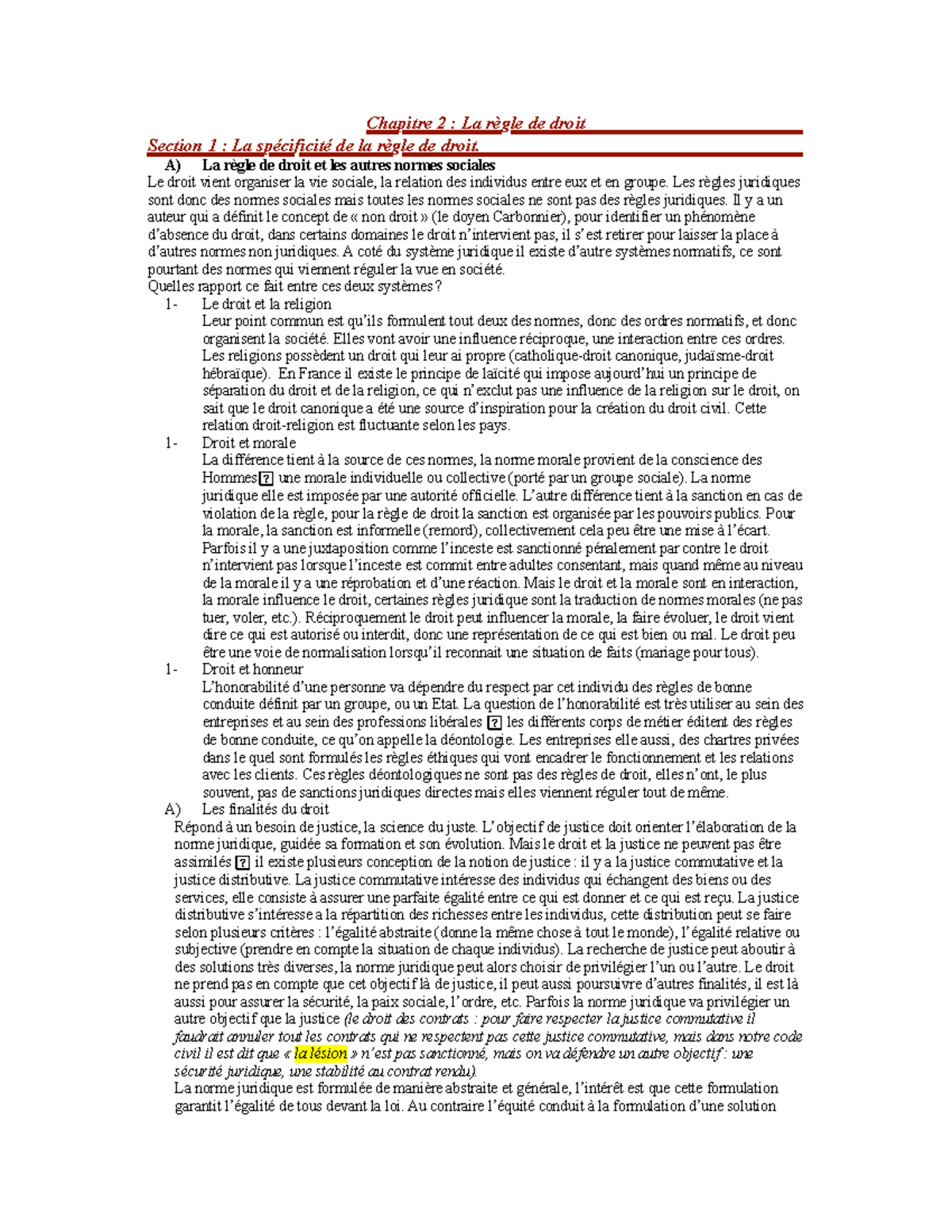Intro au droit chapitre 2 - Chapitre 2 : La règle de droit Section 1 : La spécificité de la ...