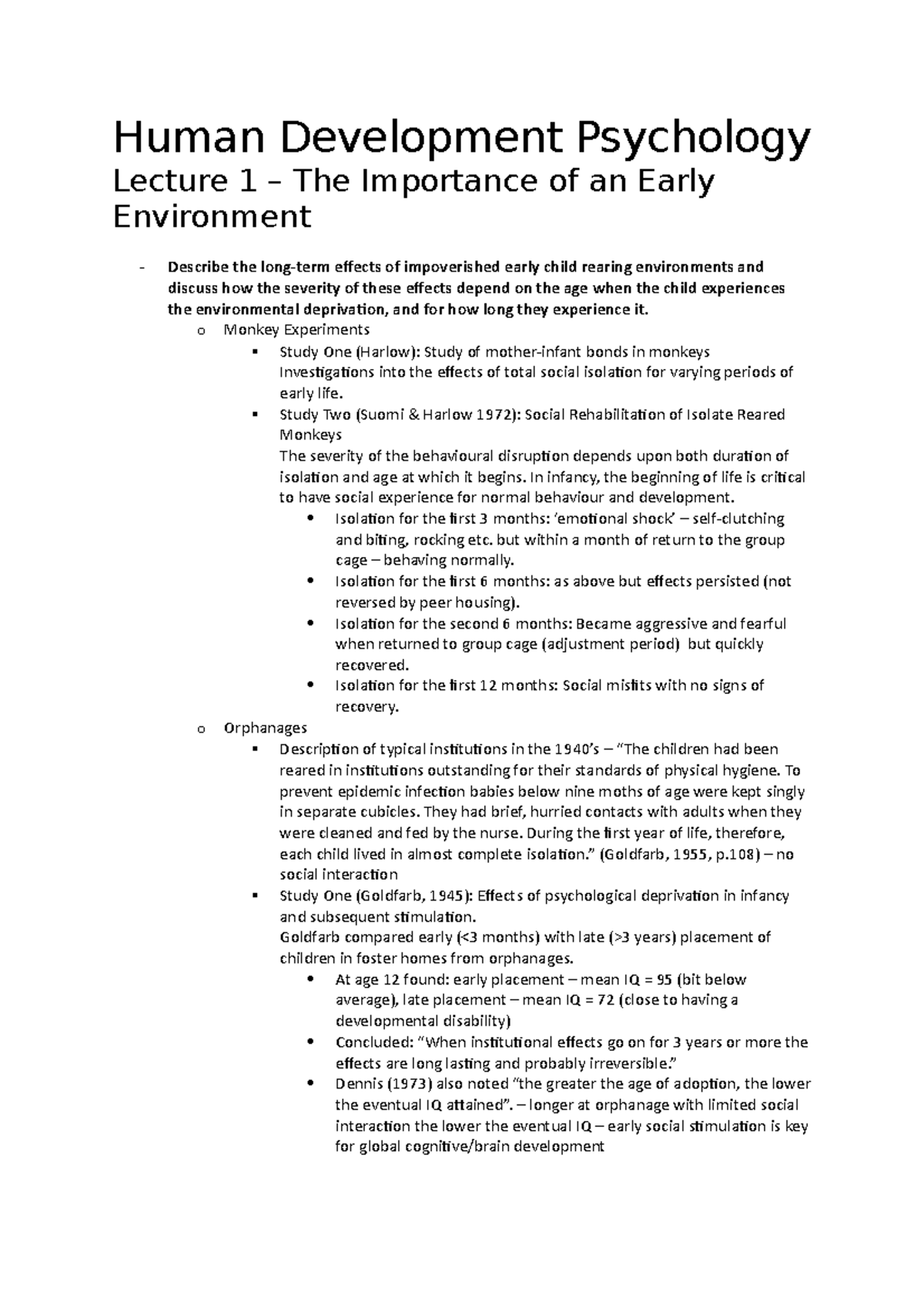 Human Developmental Psychology Notes - Human Development Psychology ...