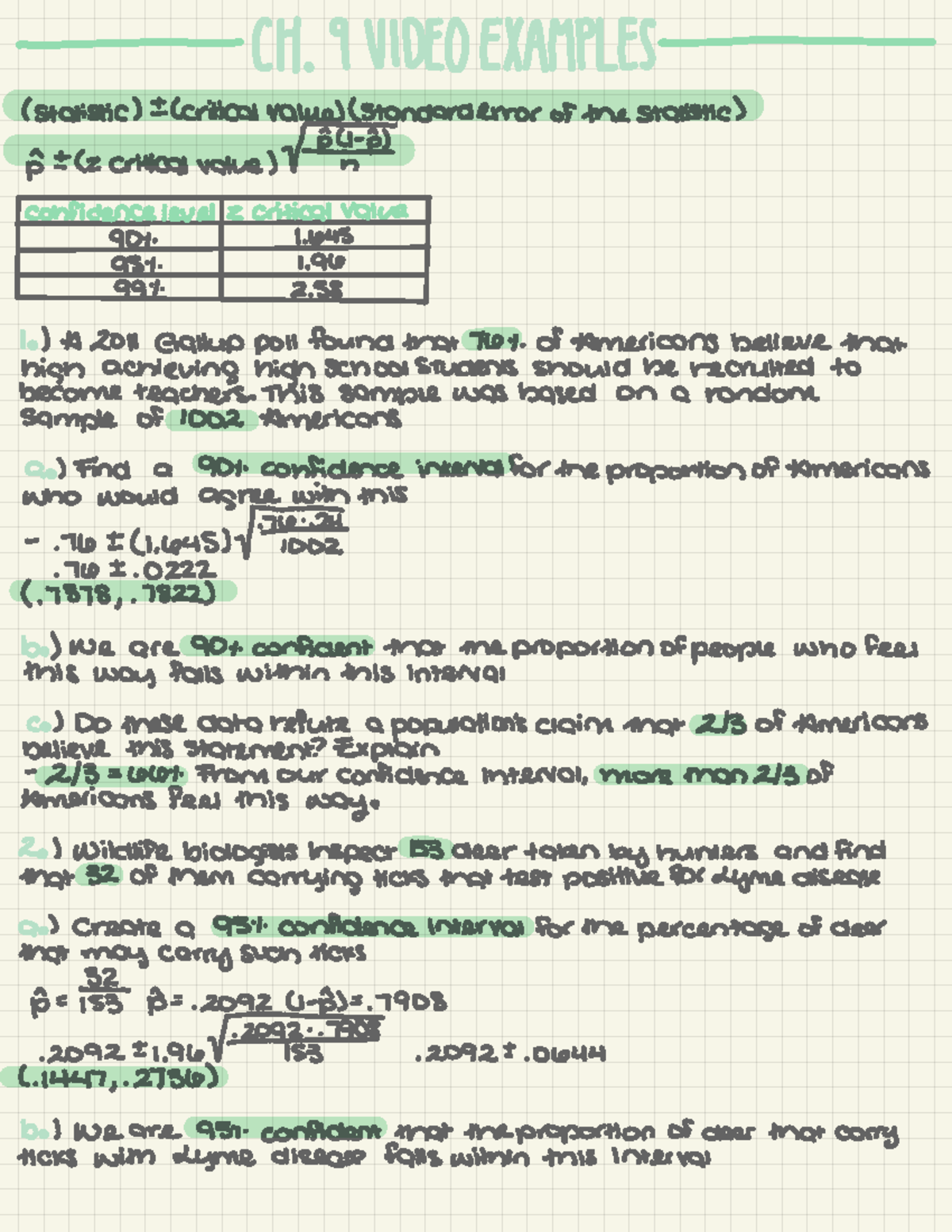 Statistics Ch. 9 Examples - CH . 9 VIDEO EXAMPLES ( statistic ...