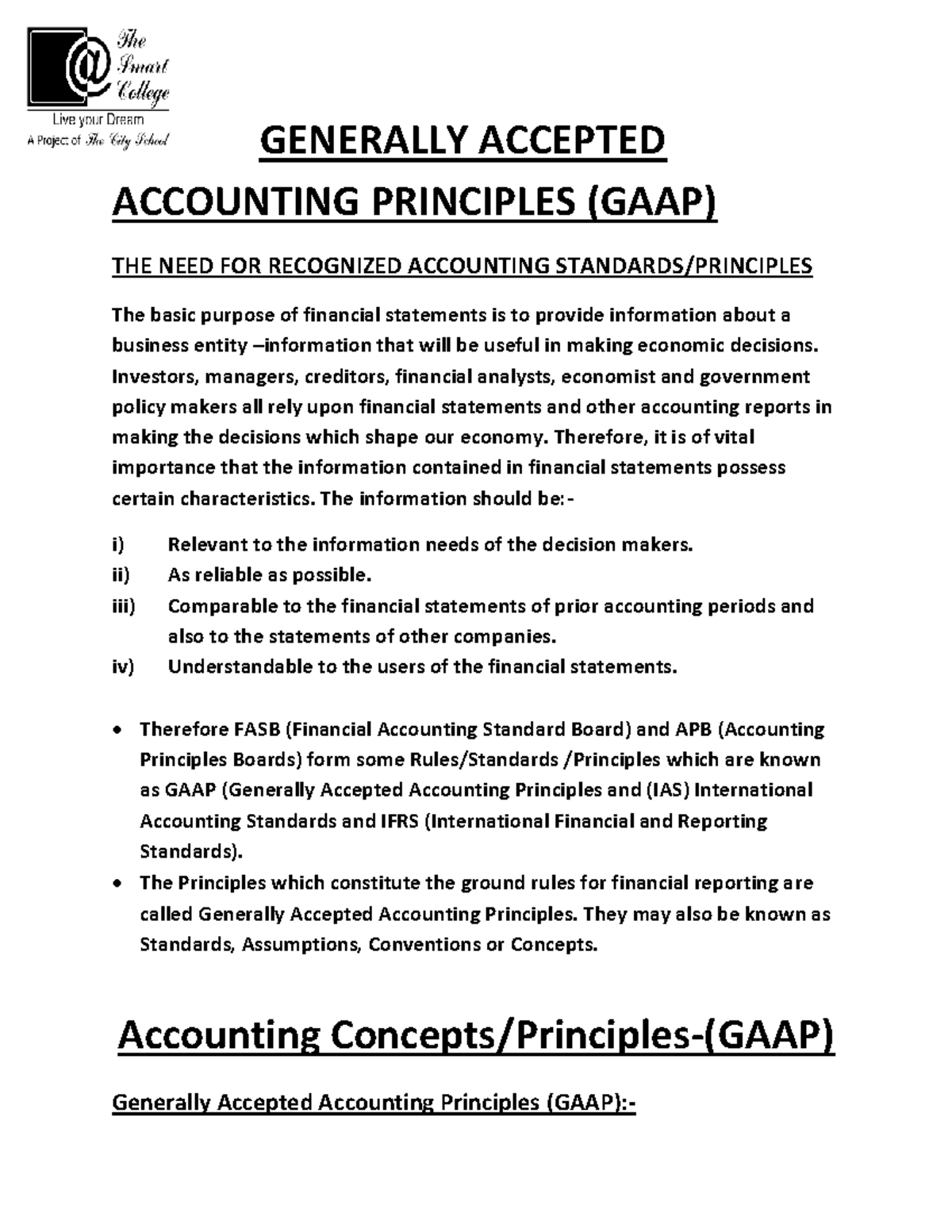 Accounting Concepts-GAAP - GENERALLY ACCEPTED ACCOUNTING PRINCIPLES ...
