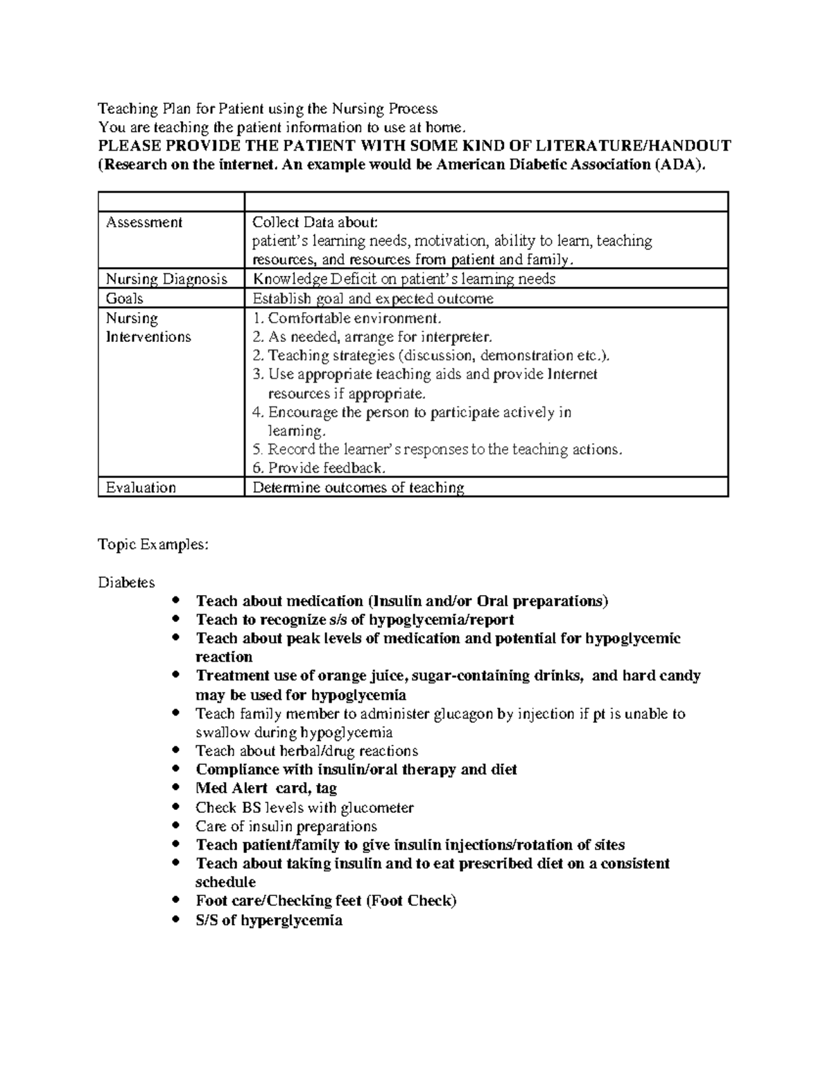 N222 Clinical Teaching Plan for Patient using the Nursing Process ...
