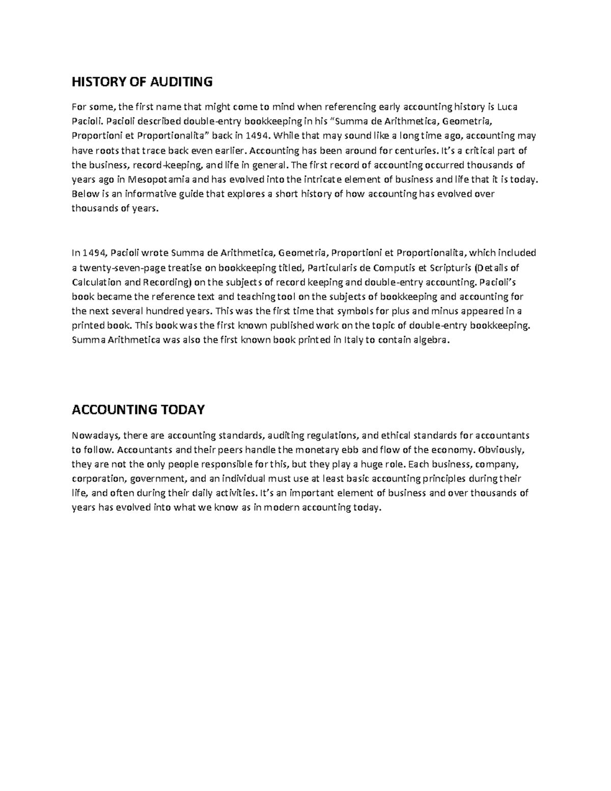 History OF Accounting - HISTORY OF AUDITING For some, the first name ...