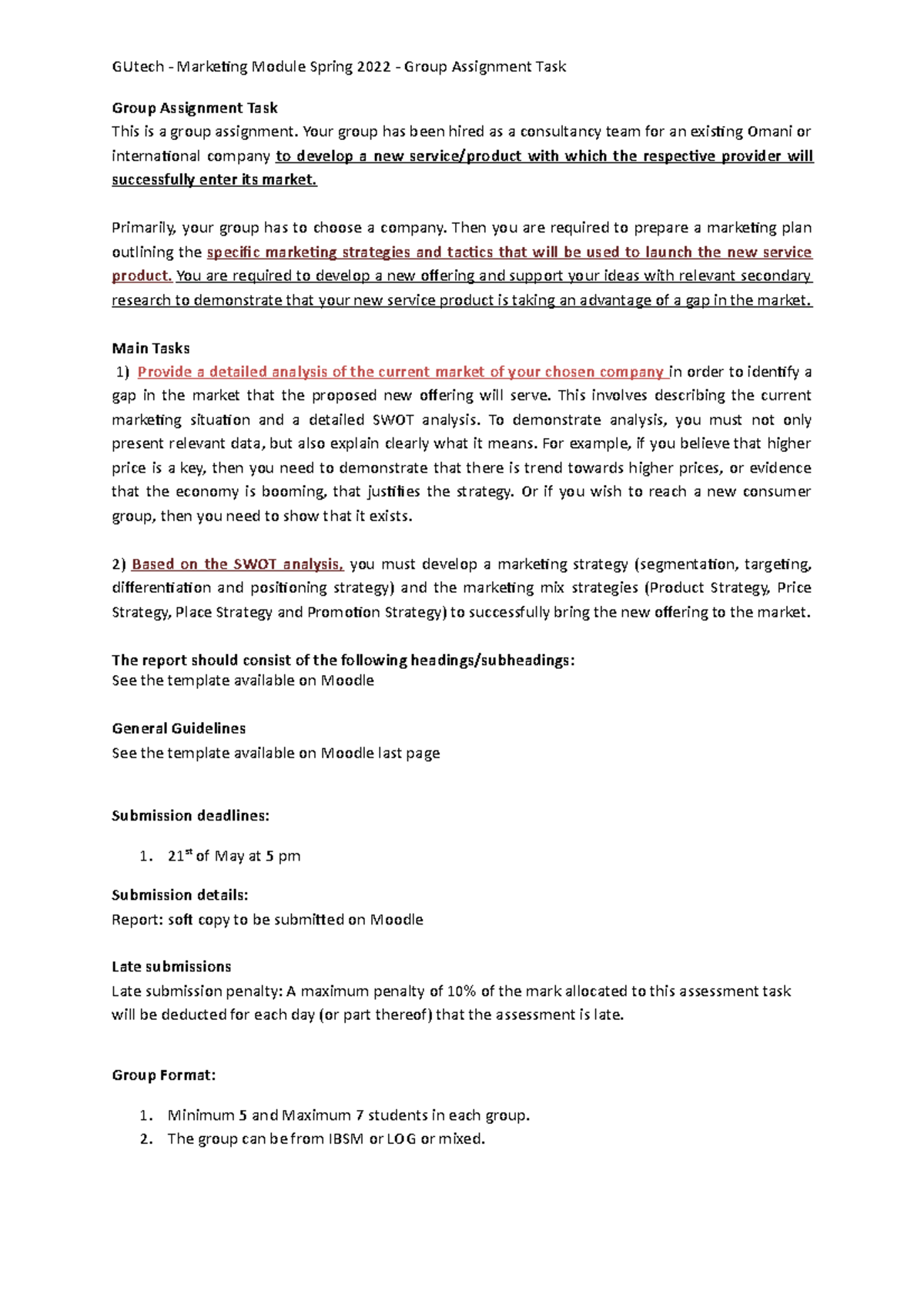 01 Group assignment task explained - GUtech - Marketing Module Spring 2022 - Group Assignment ...