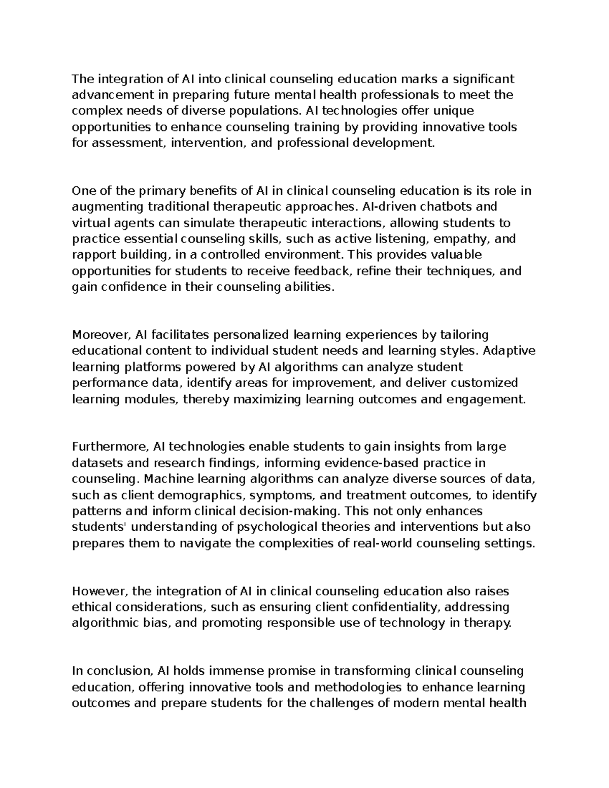 The integration of AI into clinical counseling education marks a ...