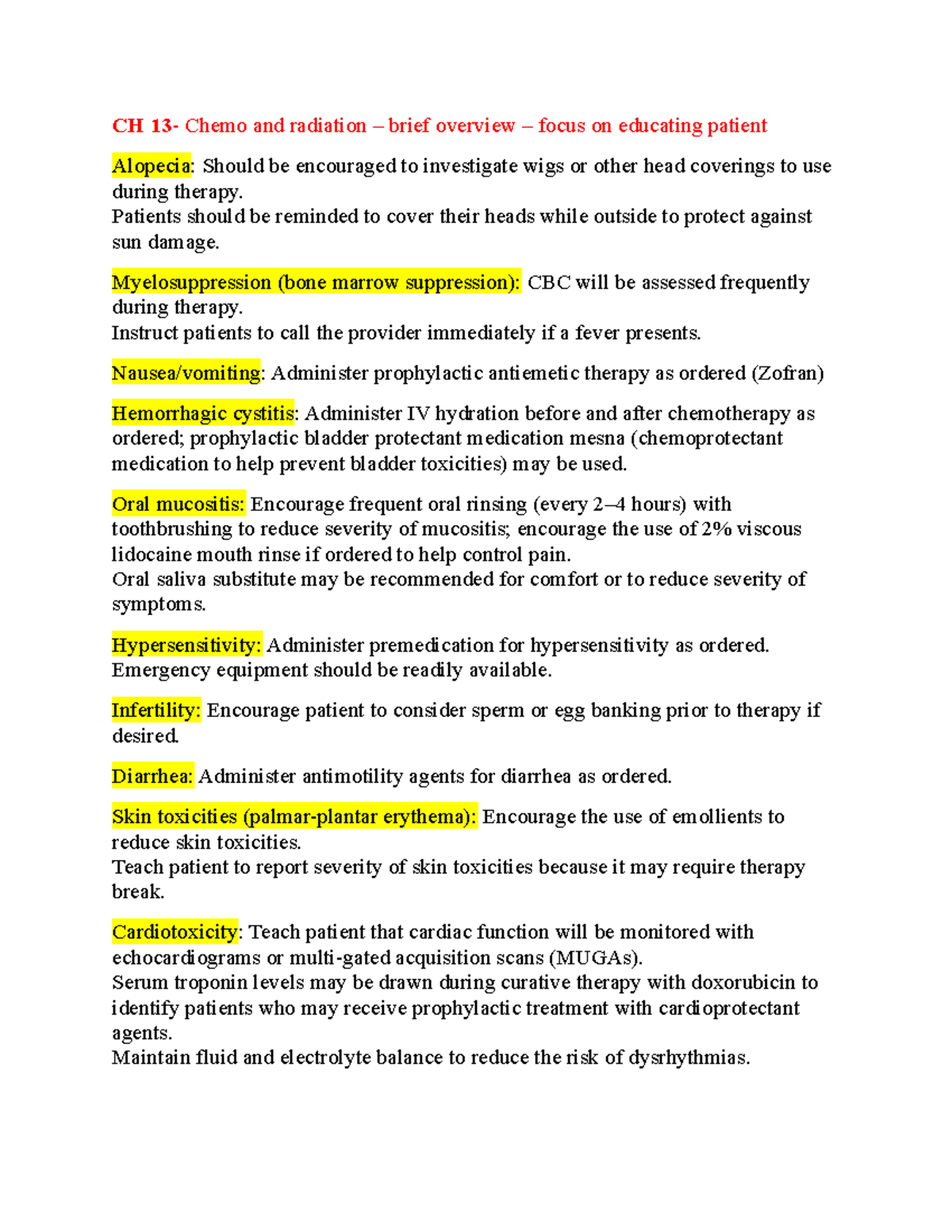 343EXAM1 - Study guides for Med Surge or Adult care II - CH 13 - Chemo ...