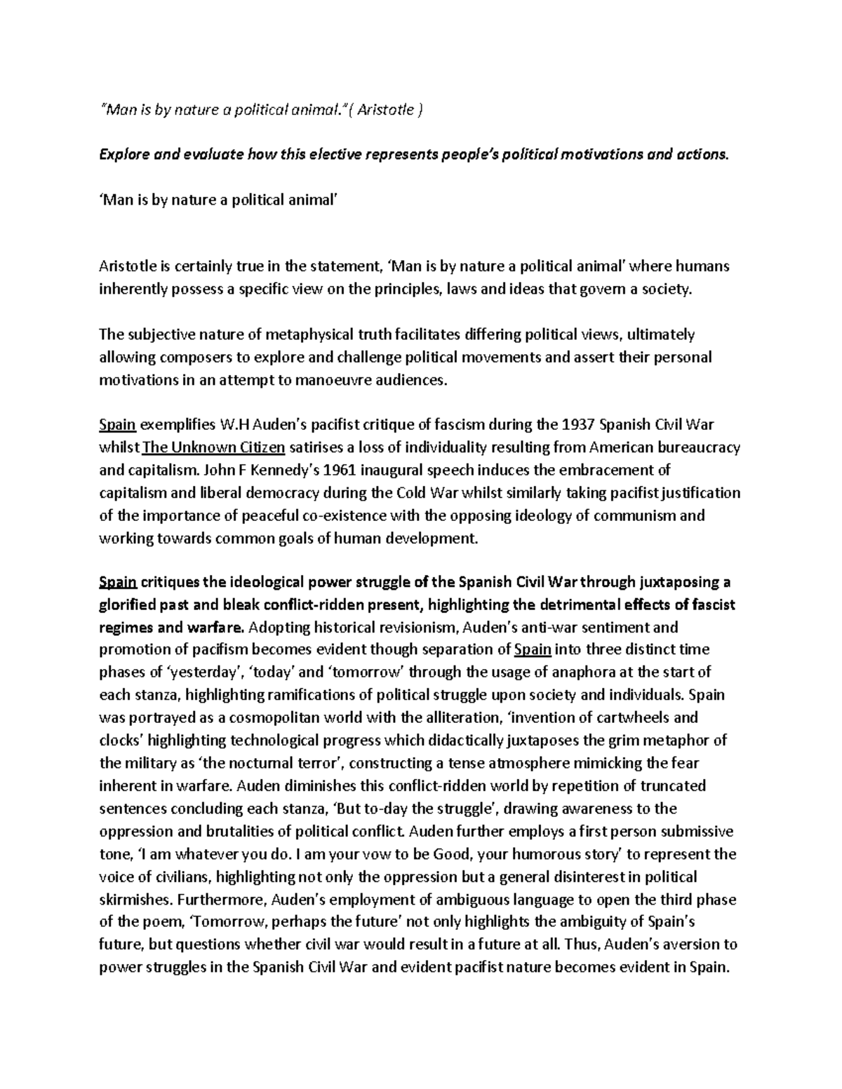 Module C - Auden Speech - gooood - “Man is by nature a political animal ...