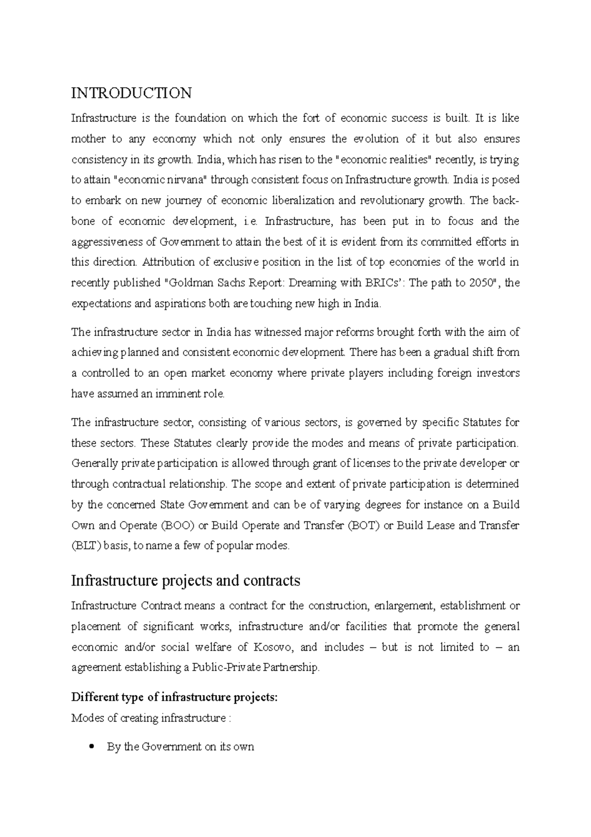 F1 - useful - INTRODUCTION Infrastructure is the foundation on which the fort of economic ...