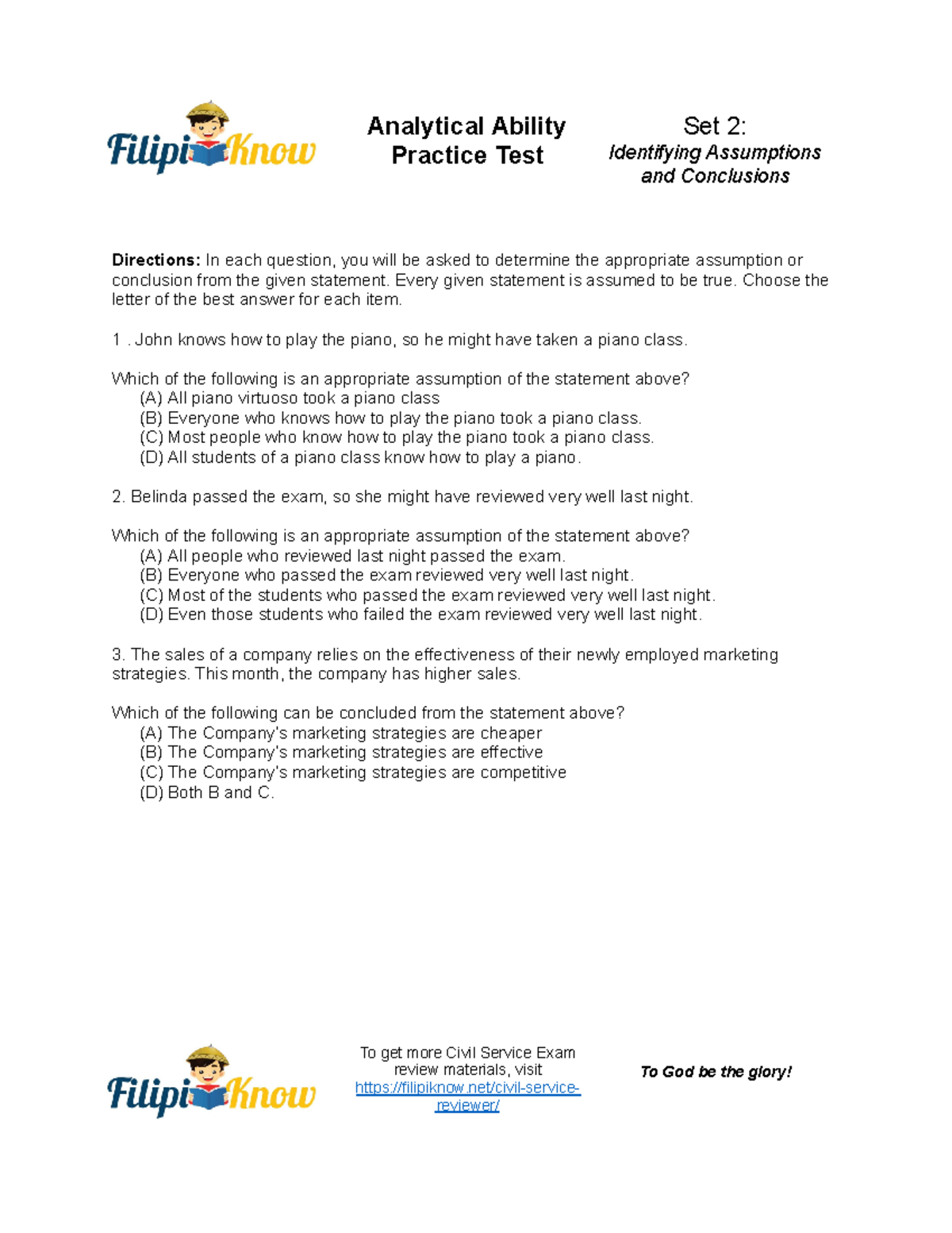 Analytical Ability Practice Test Set 2 - Practice Test Identifying ...