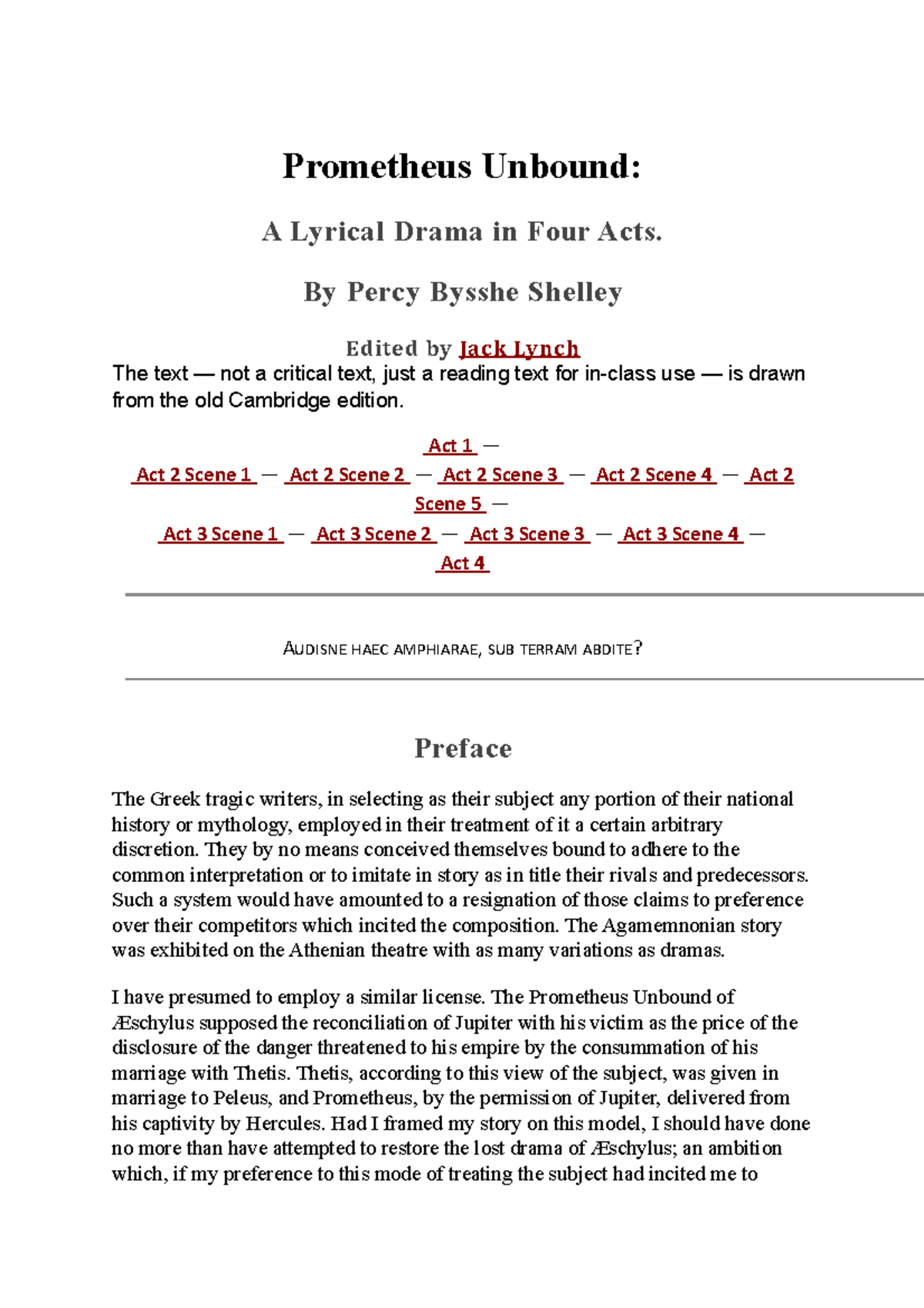 Promethus unbound - Lecture notes 6 - Prometheus Unbound: A Lyrical ...