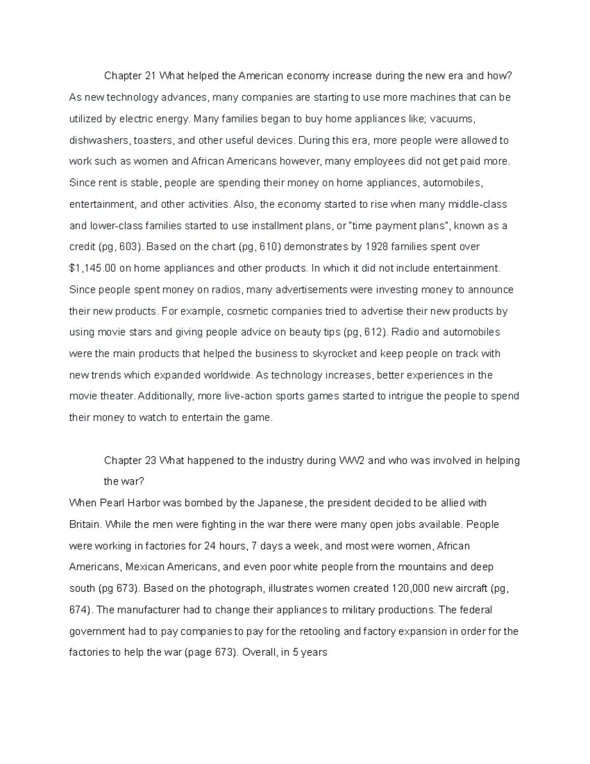 Cq 1 - Create questions and answers - Chapter 21 What helped the ...