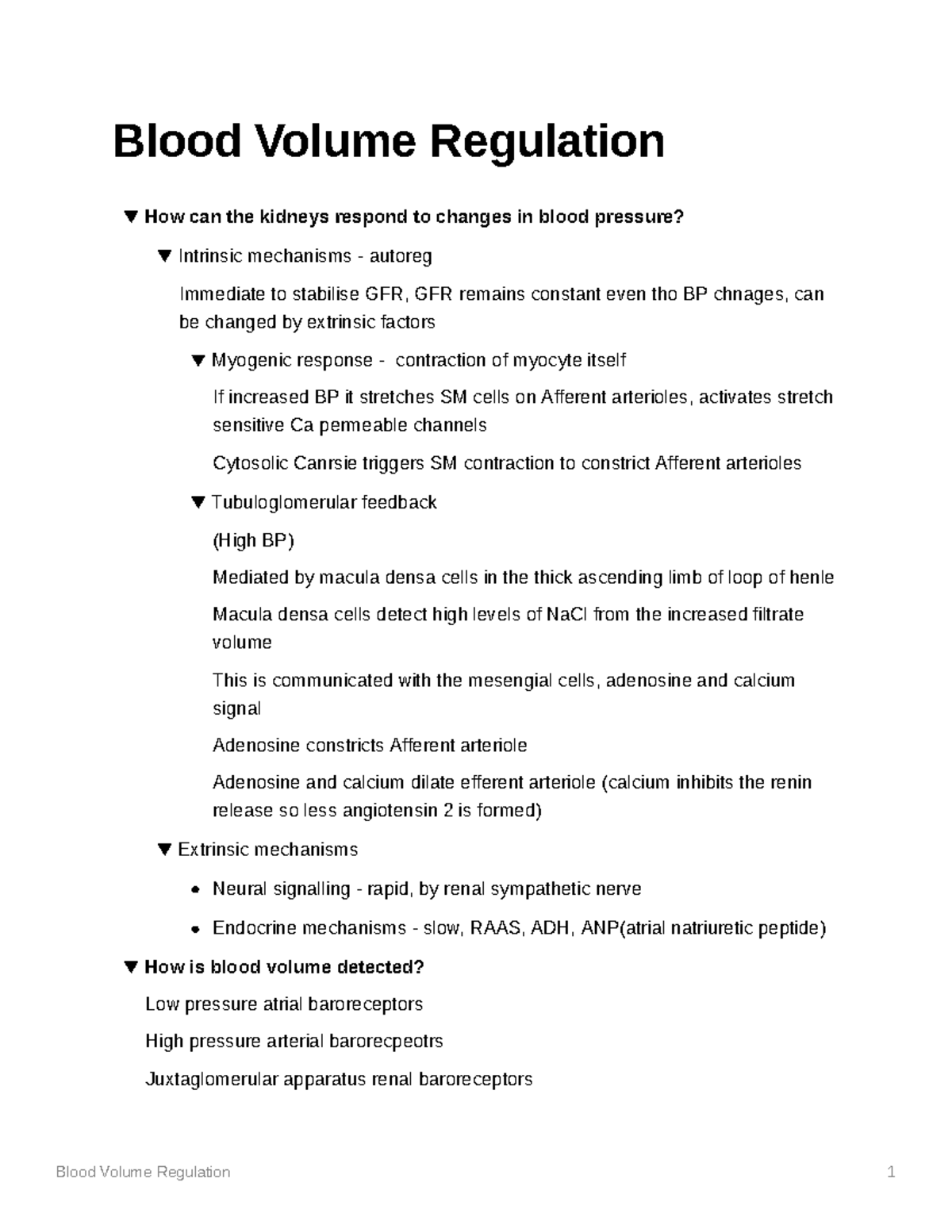 Blood Volume Regulation - Studocu