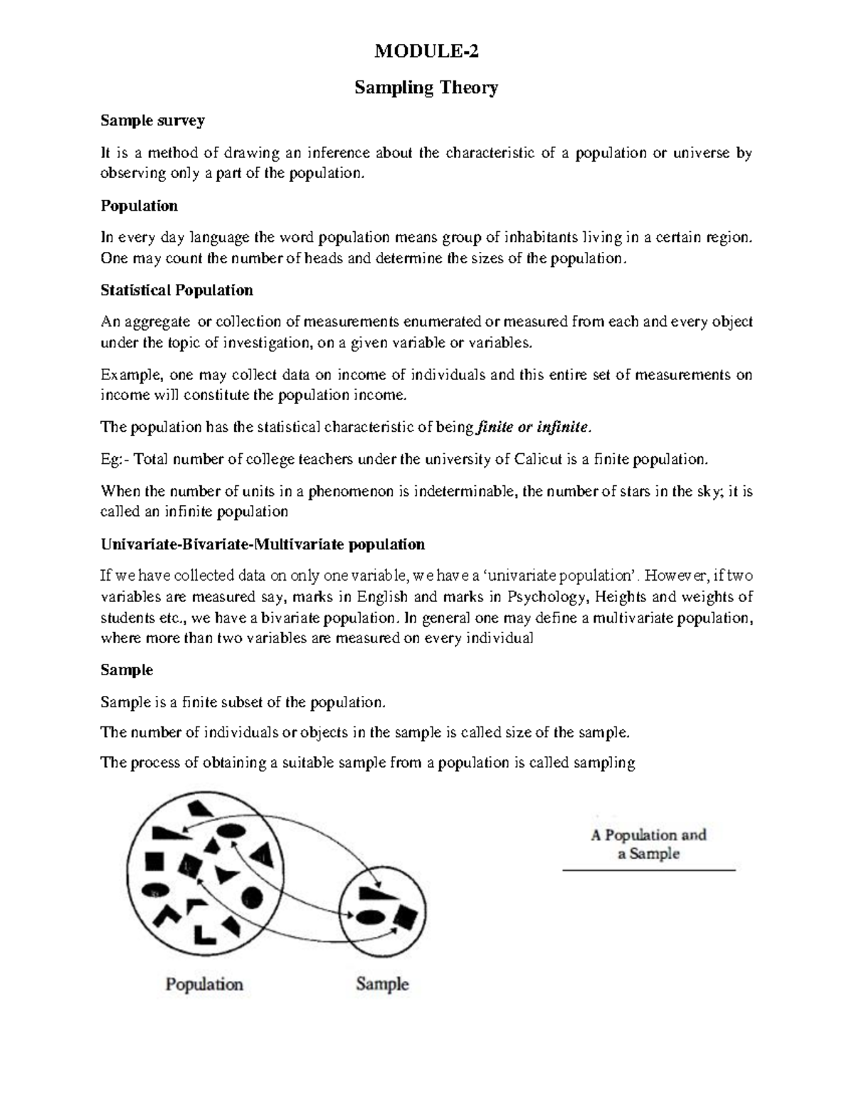 Sampling Theory- full - MODULE- Sampling Theory Sample survey It is a ...