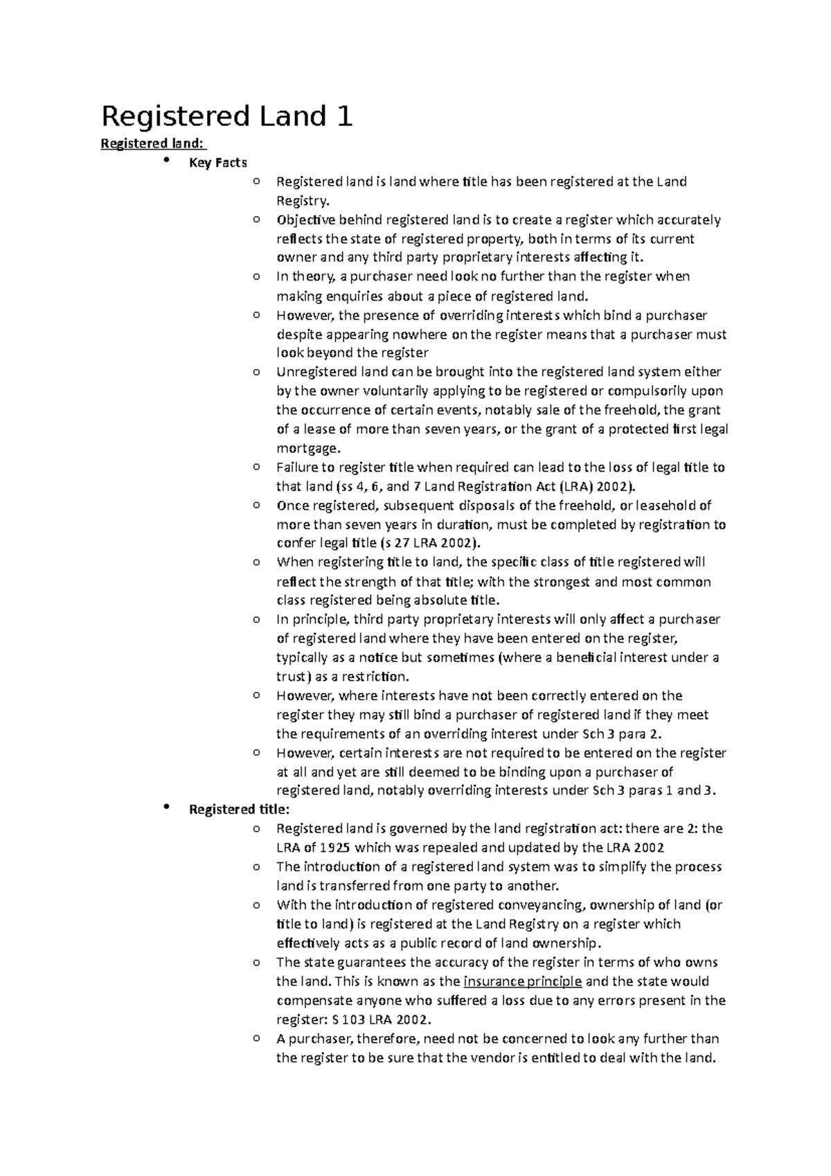 Registered Land 1 - Summary - Registered Land 1 Registered land: Key ...