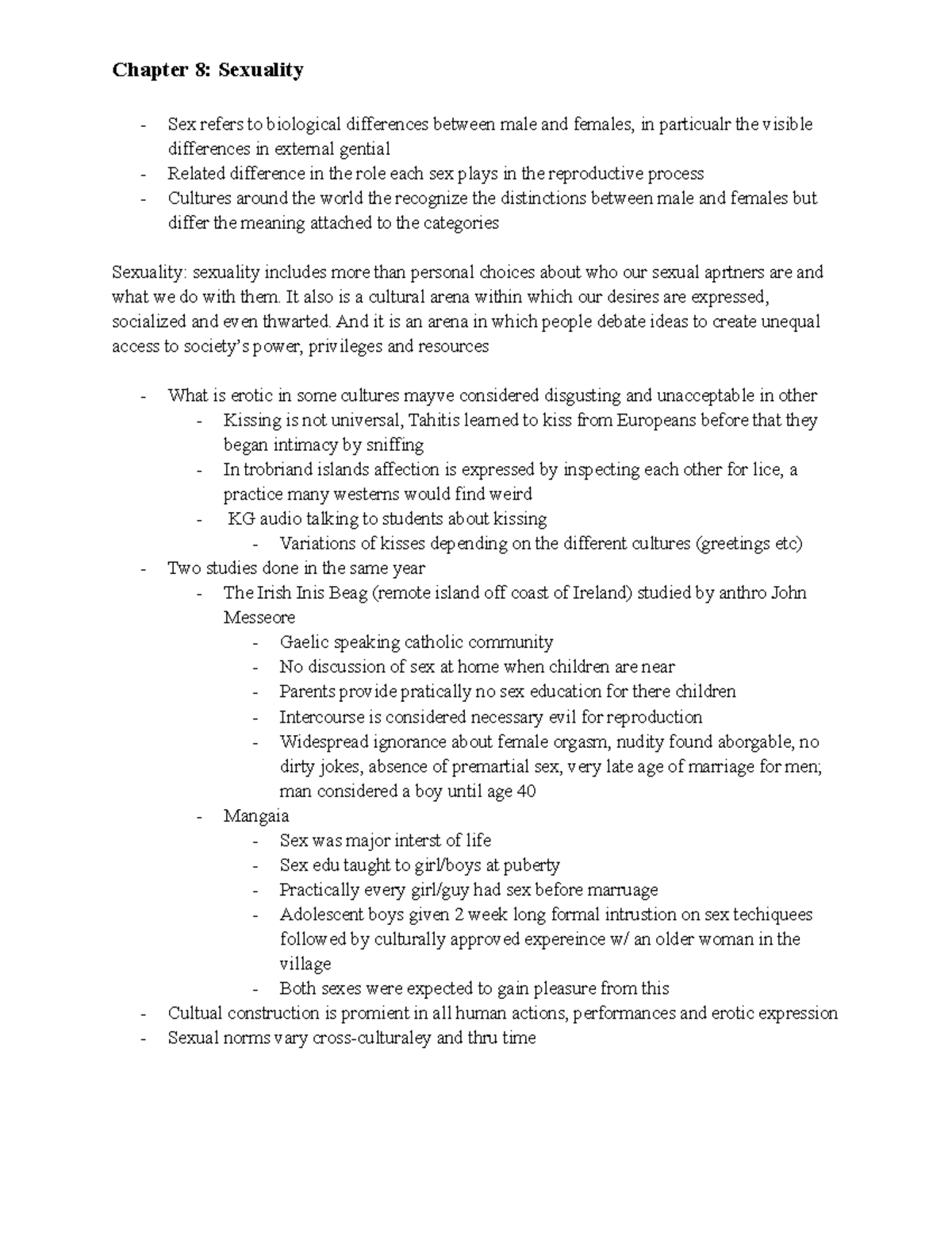 Class Notes Chapter 8 Sexuality Chapter 8 Sexuality Sex Refers To Biological Differences 