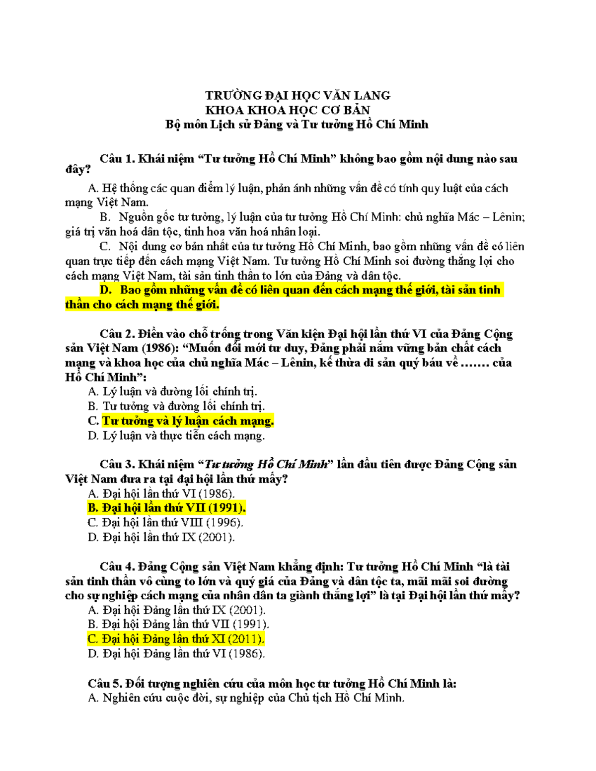 TƯ TƯỞNG HỒ CHÍ MINH - dasdad - TRƯỜNG ĐẠI HỌC VĂN LANG KHOA KHOA HỌC ...