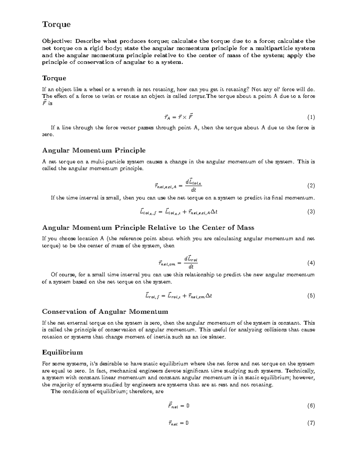 14-1-torque - practice - Torque Objective: Describe what produces torque; calculate the torque ...
