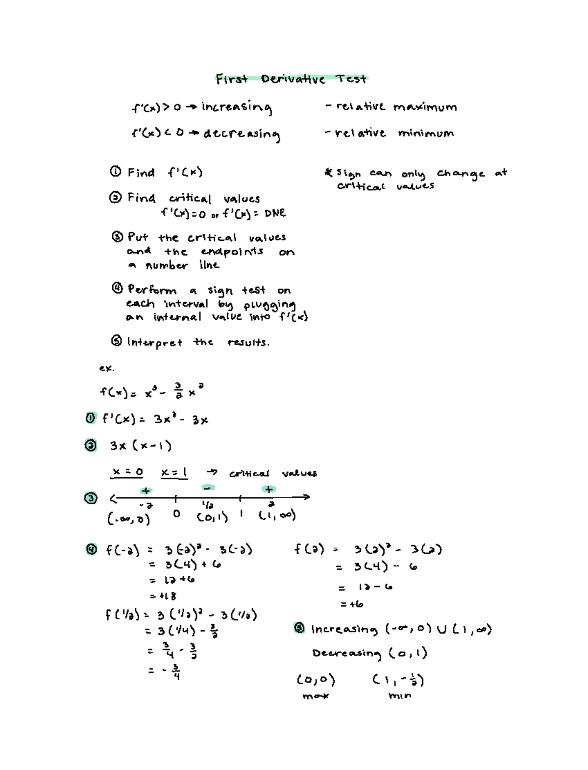 Calculus 1: Chapter 4.4 - First Derivative Test f Cx o increasing ...