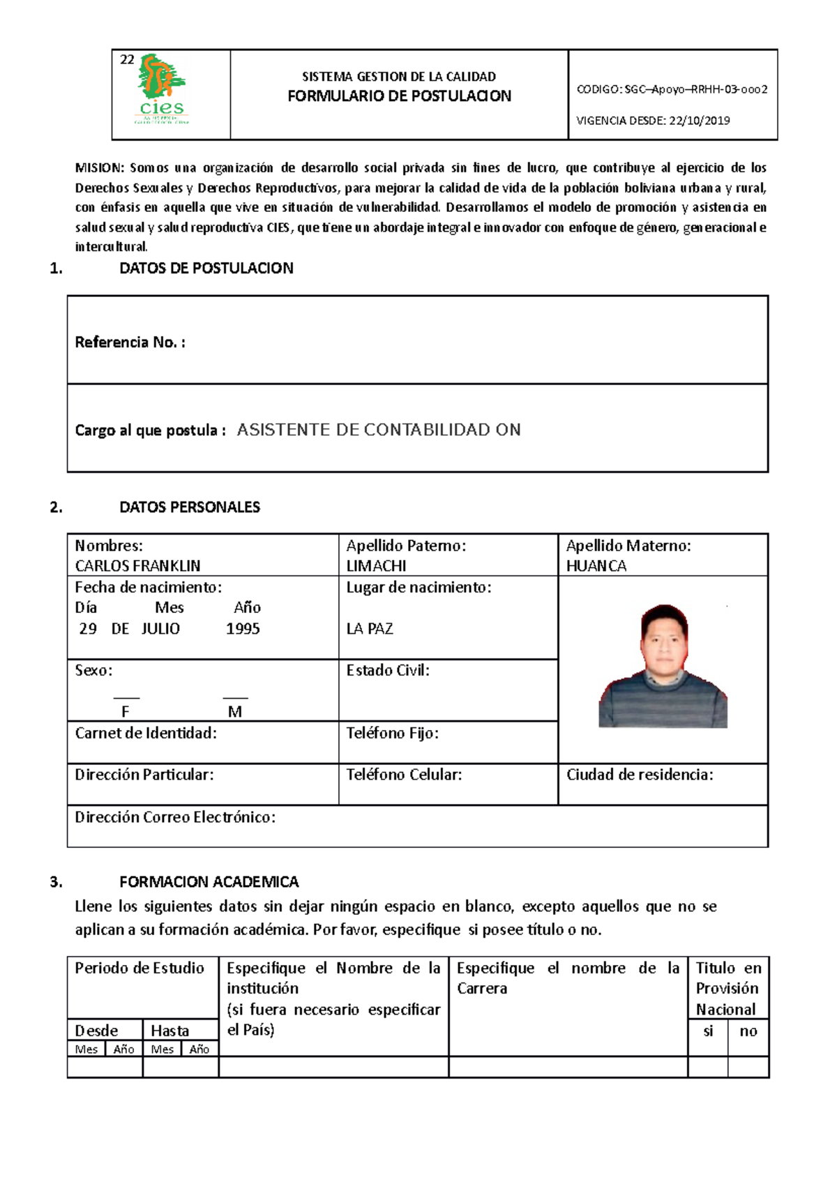 Formulario-de-Postulacion (2) 1 - SISTEMA GESTION DE LA CALIDAD ...