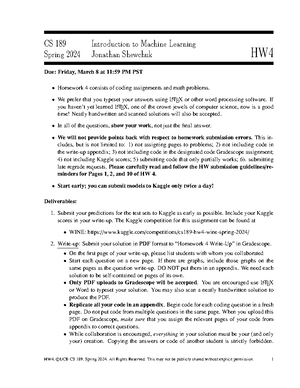 The Homework 3 solution answer key guide - CS 189 Introduction to ...