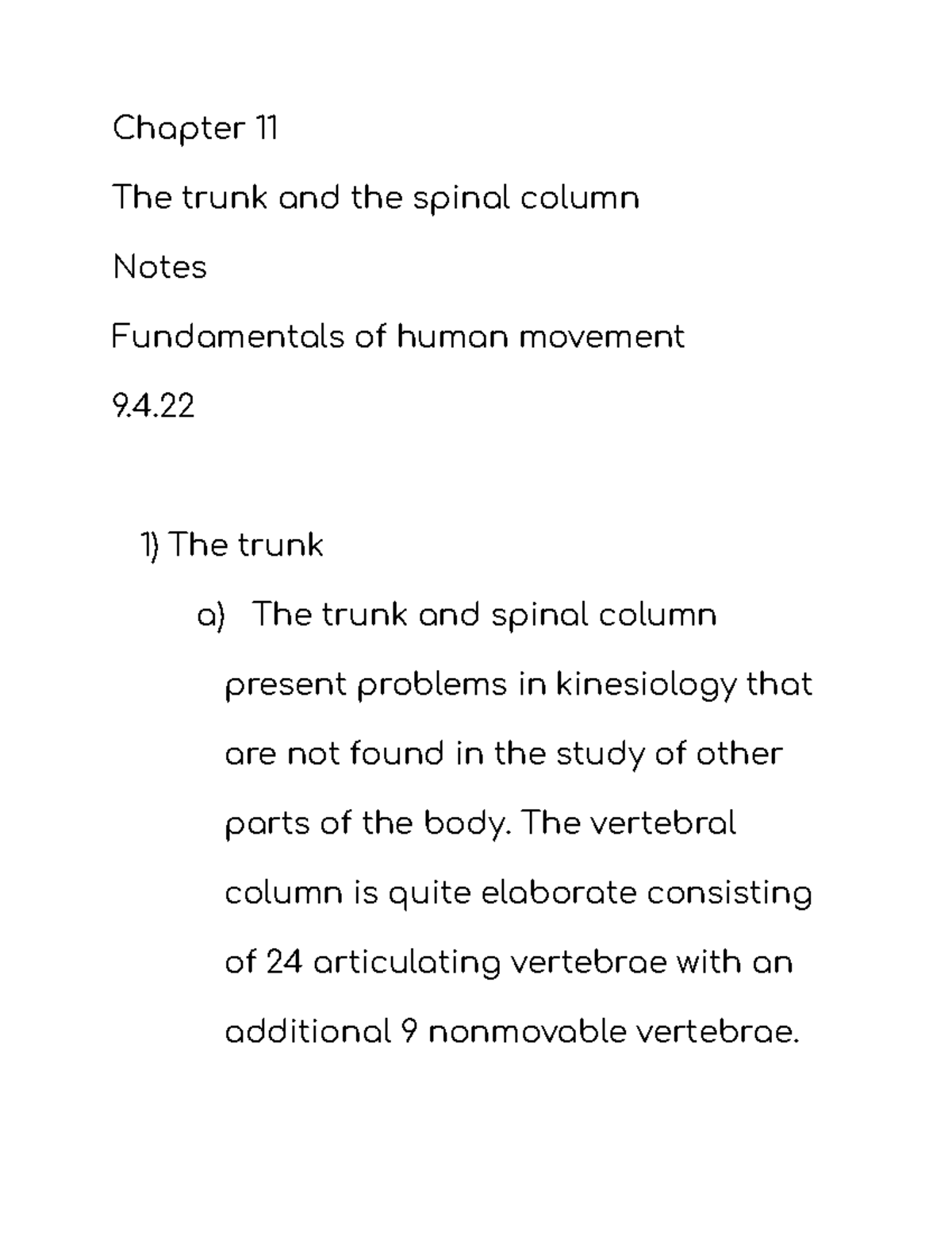 Spine and trunk - Chapter 11 The trunk and the spinal column Notes ...
