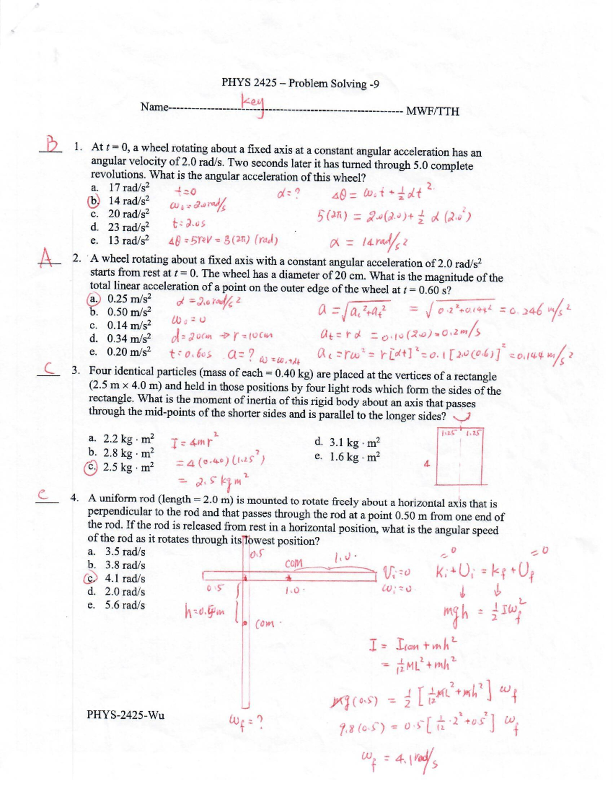 PHYS 2425 PS 9 Key - Review - PHYS-1401 - Studocu