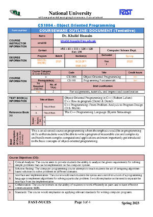 Lab-4 (OOP) CS 1004 - National University of Computer & Emerging ...