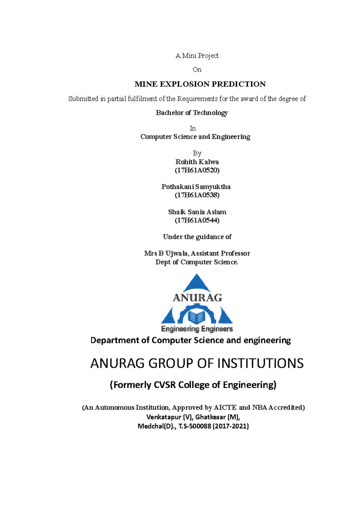 Final Mini-project Documentation - A Mini Project On MINE EXPLOSION ...