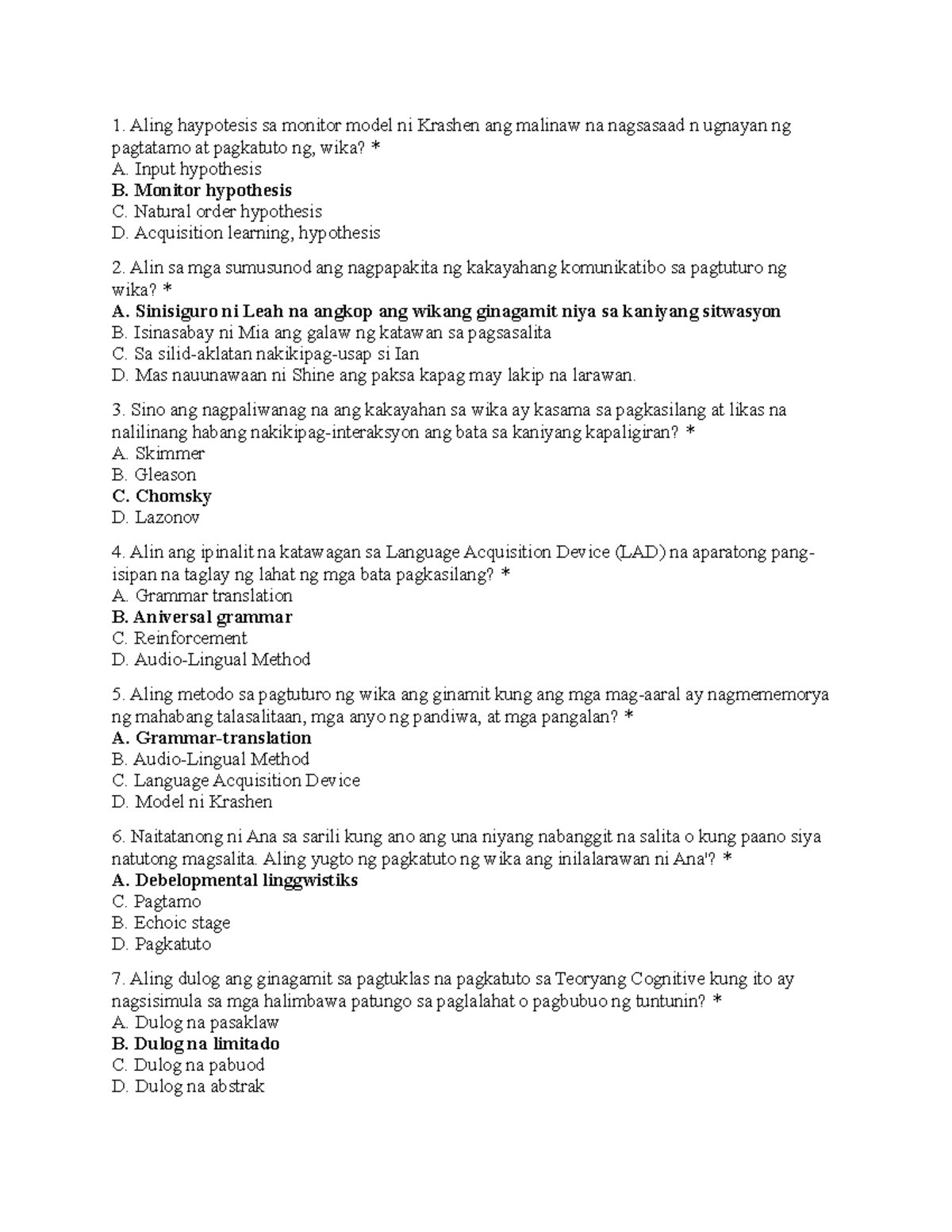 LET Review in Flipino 2 - Aling haypotesis sa monitor model ni Krashen ...