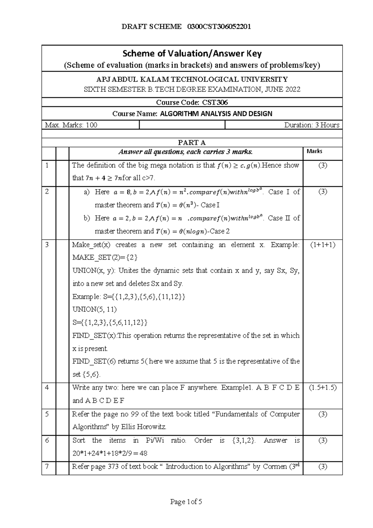 CST306- Draft Scheme - Qpaper - Scheme of Valuation/Answer Key (Scheme of evaluation (marks in ...