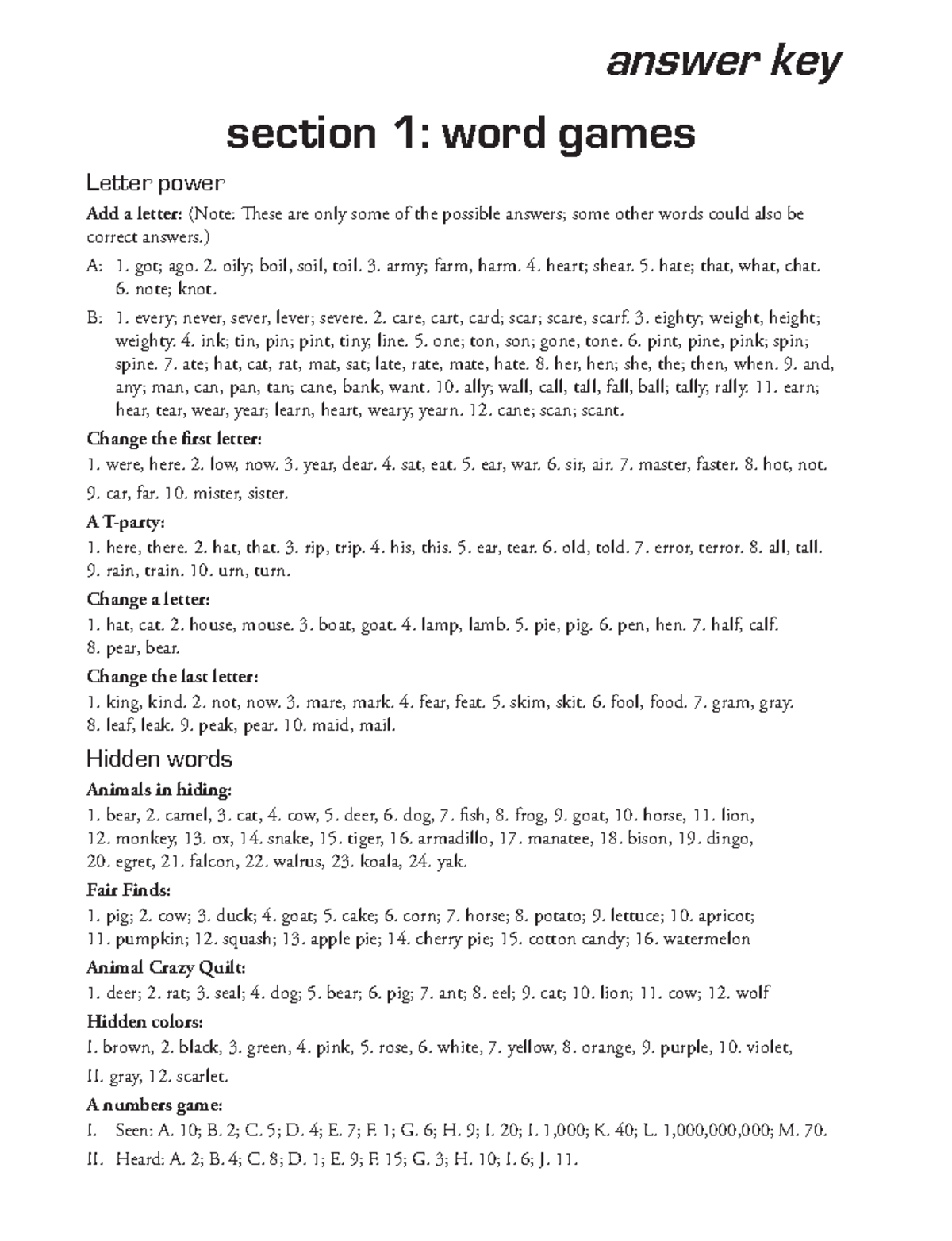 178-197-answer-key - eejndsklfhsoie - ####### answer key section 1: word games Letter power Add ...