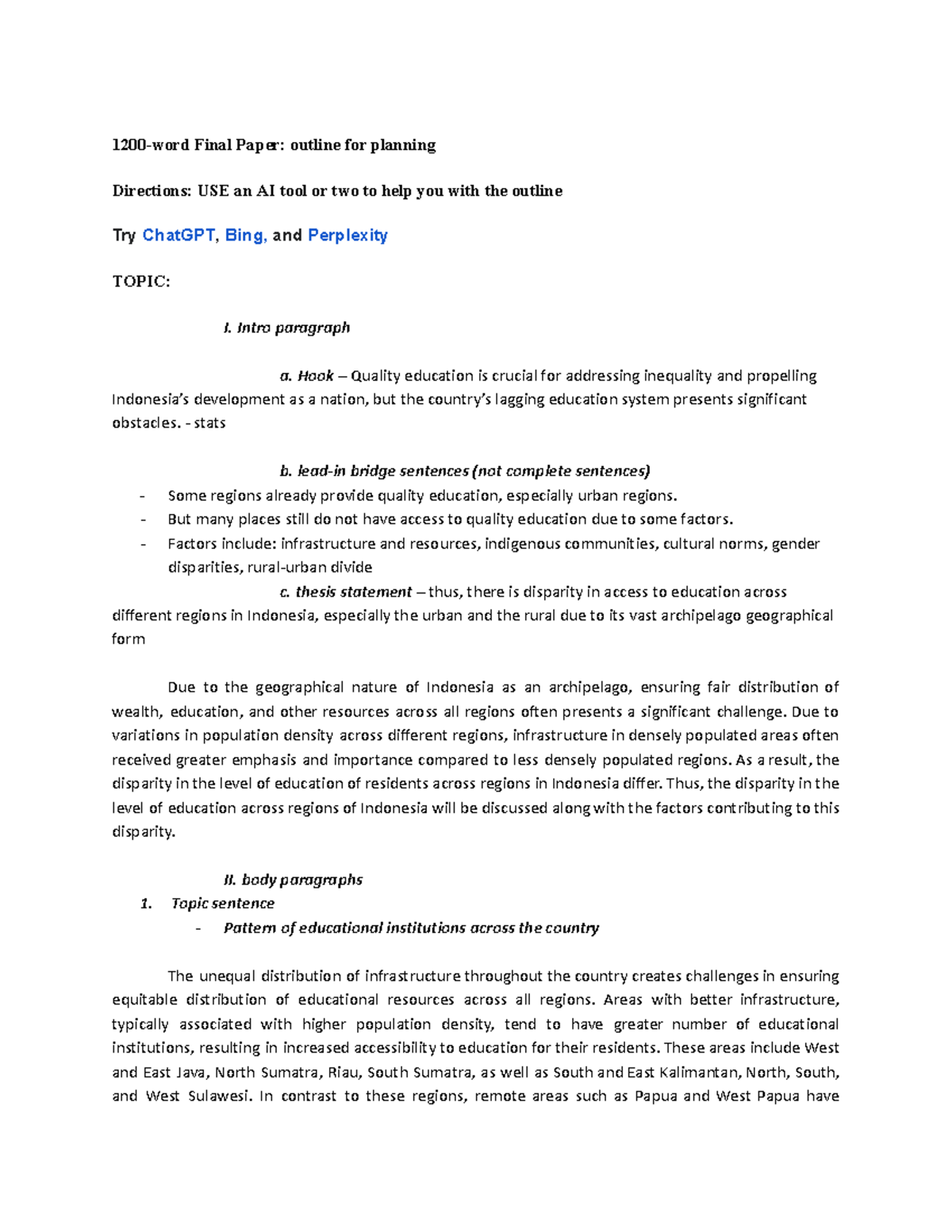 Essay writing process Outline - 1200-word Final Paper: outline for ...