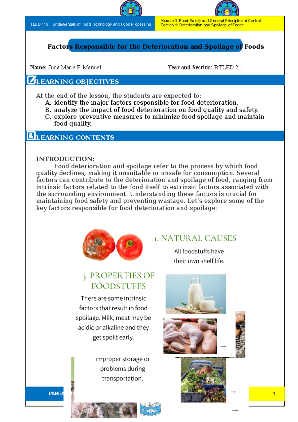 Written Report in Food Tech. - Factors Responsible for the ...