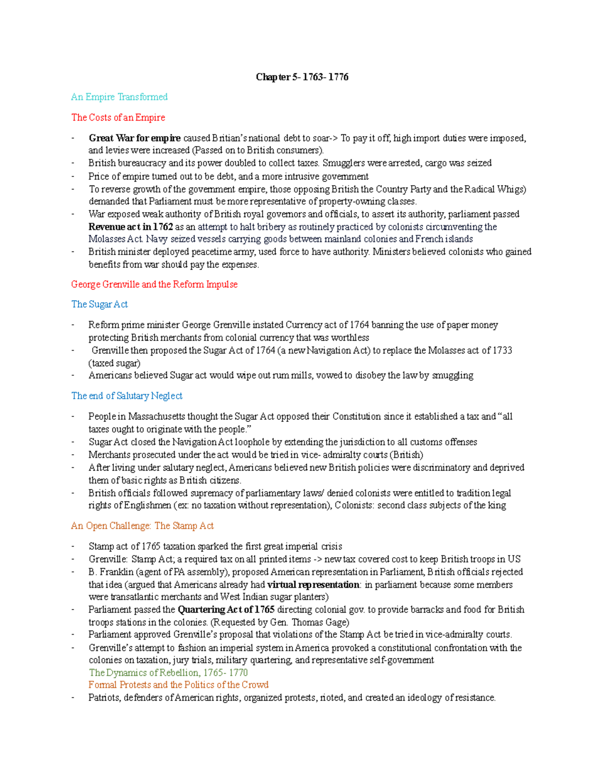 Chapter 5 1763- 1776 - Chapter 5- 1763- 1776 An Empire Transformed The Costs of an Empire Great ...