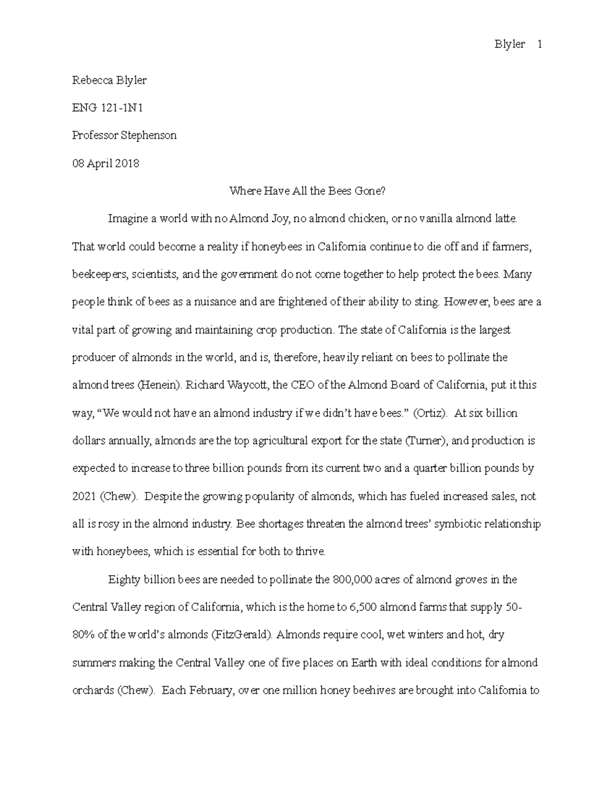 College English Essay 3 Final Draft - Rebecca Blyler ENG 121-1N ...