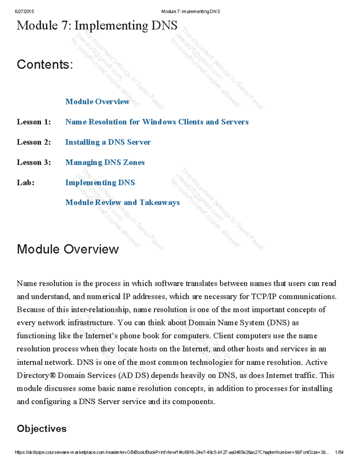 Module 7 Implementing DNS - - Studocu
