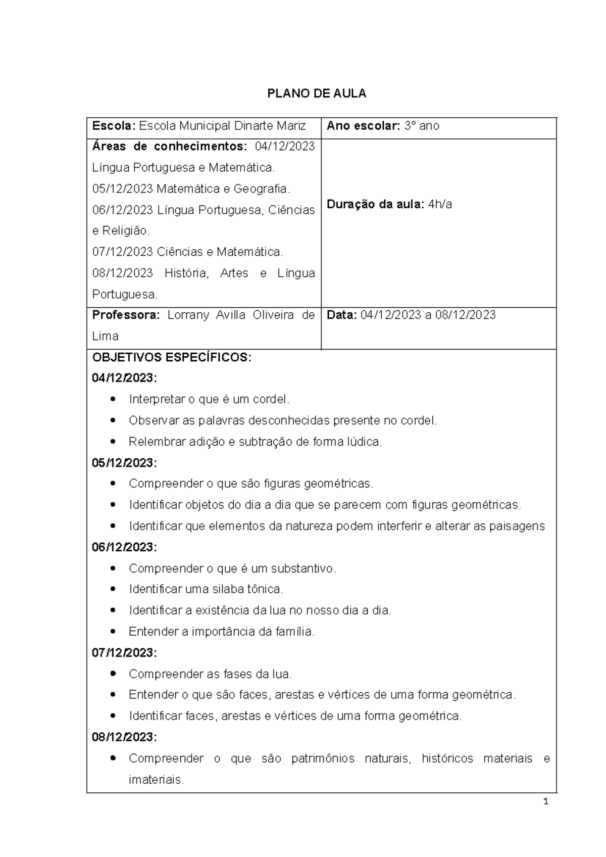 Plano DE AULA 3º ANO 04 a 08.12 - atualizado - PLANO DE AULA Escola ...