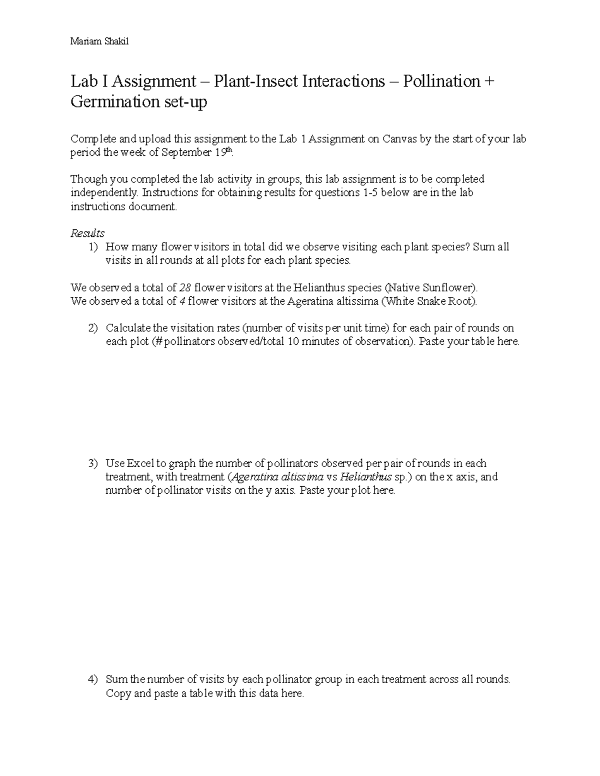 Lab I Assignment - Plant-insect interactions - Mariam Shakil Lab I ...