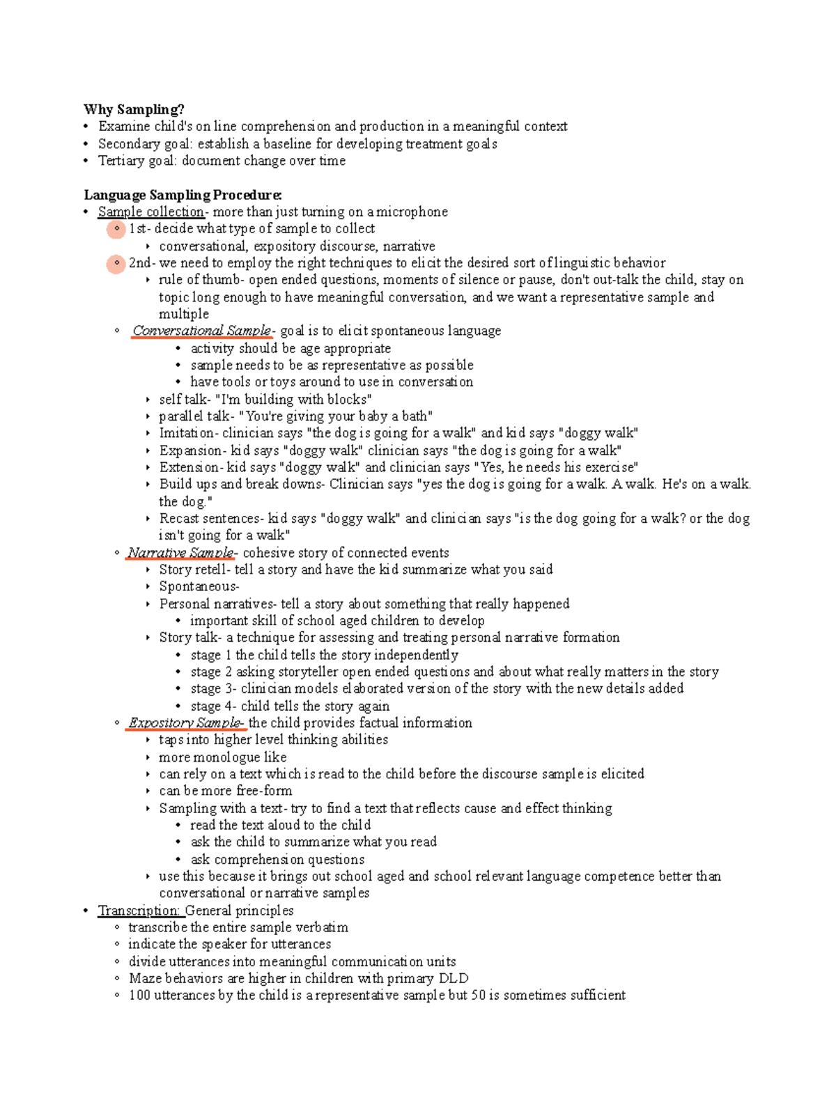Language Sampling - lecture notes - Why Sampling? Examine child's on ...