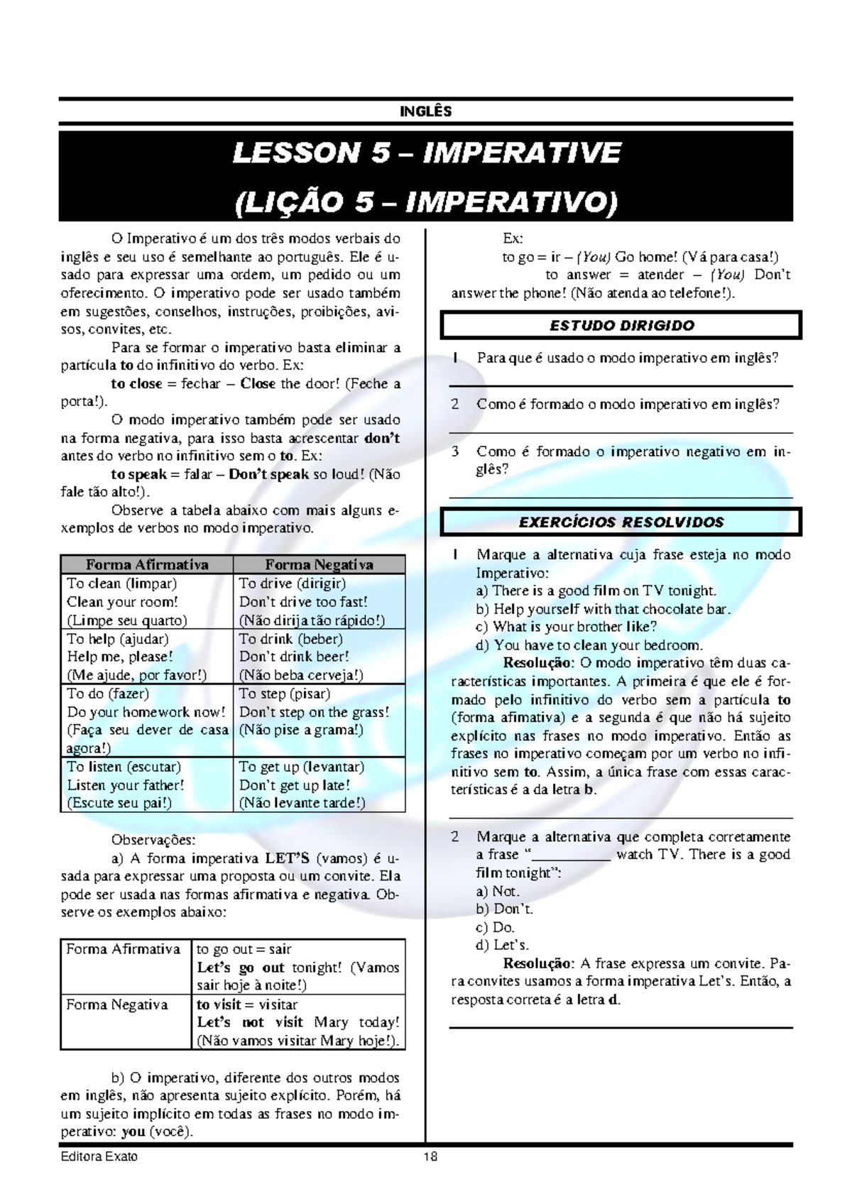 238987758 05 Lesson 5 Imperative Form 6º Ano - INGLÊS Editora Exato 18 ...