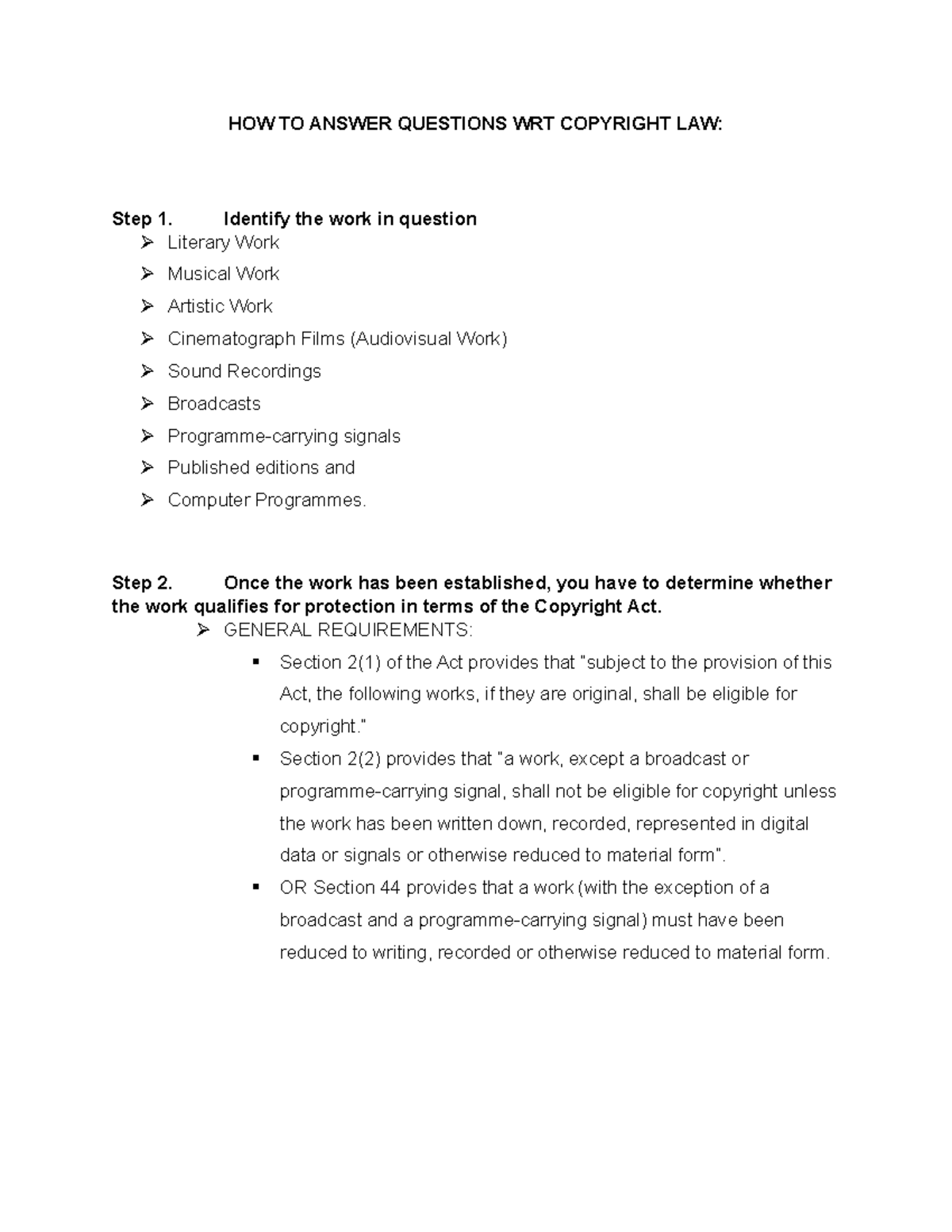 How to answer a question on Copyright law - HOW TO ANSWER QUESTIONS WRT ...