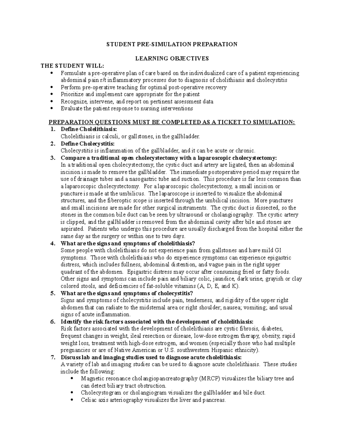 Adult I Peri-Op Simulation Pre-Assignment - STUDENT PRE-SIMULATION ...