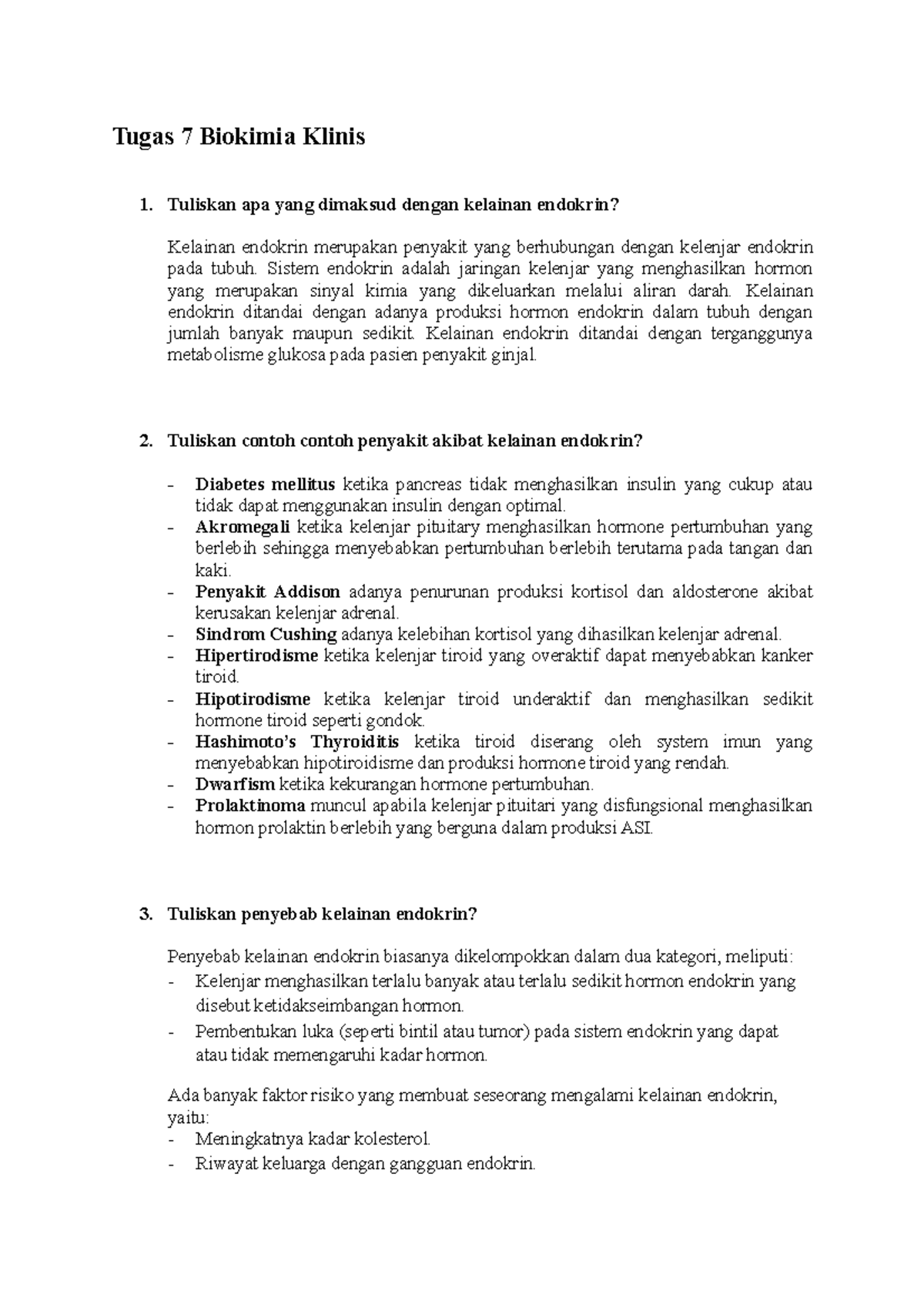 Tugas Minggu 7 Biklin - Tugas 7 Biokimia Klinis Tuliskan apa yang ...